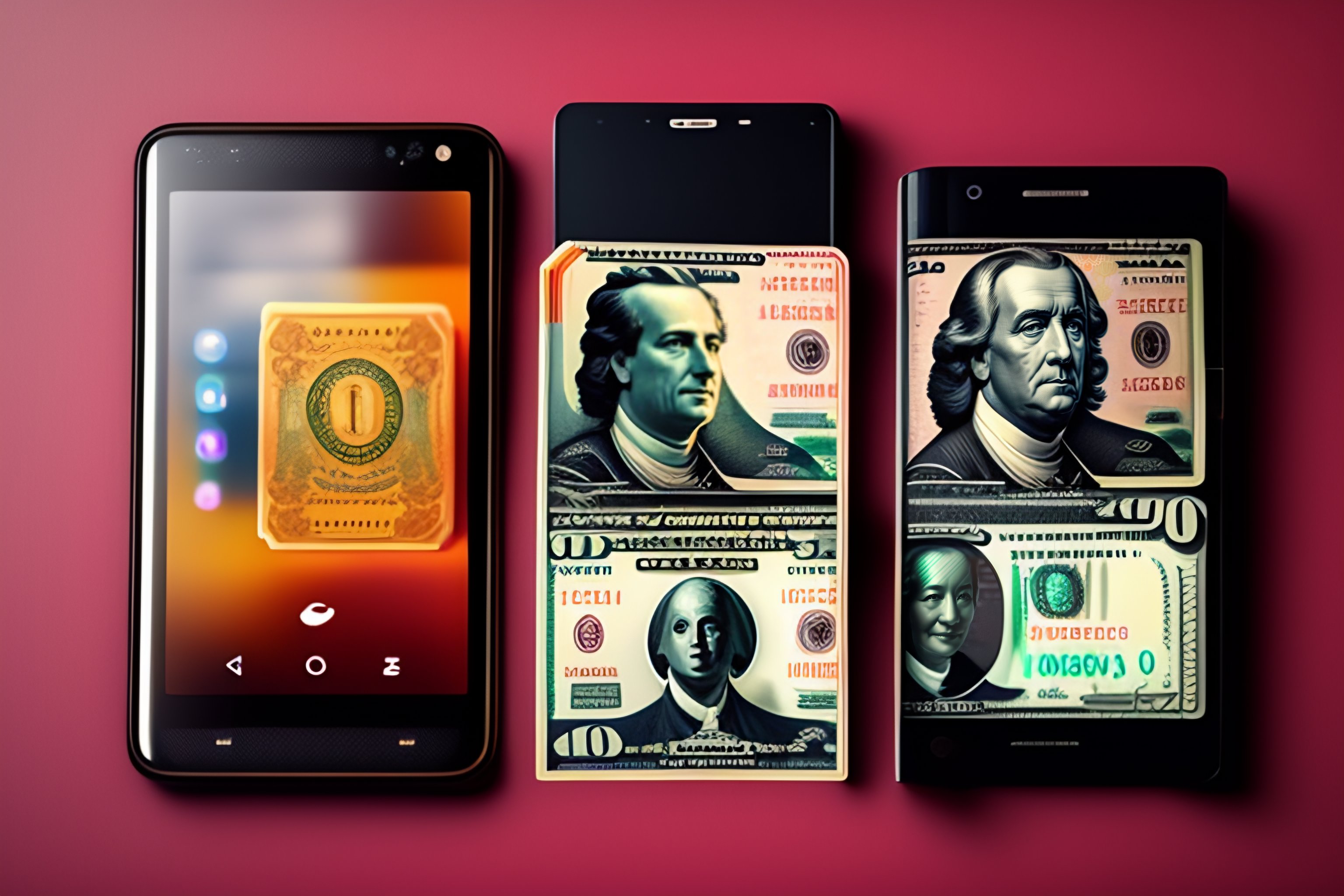 Lexica - Three phones with dollar banknotes on screen