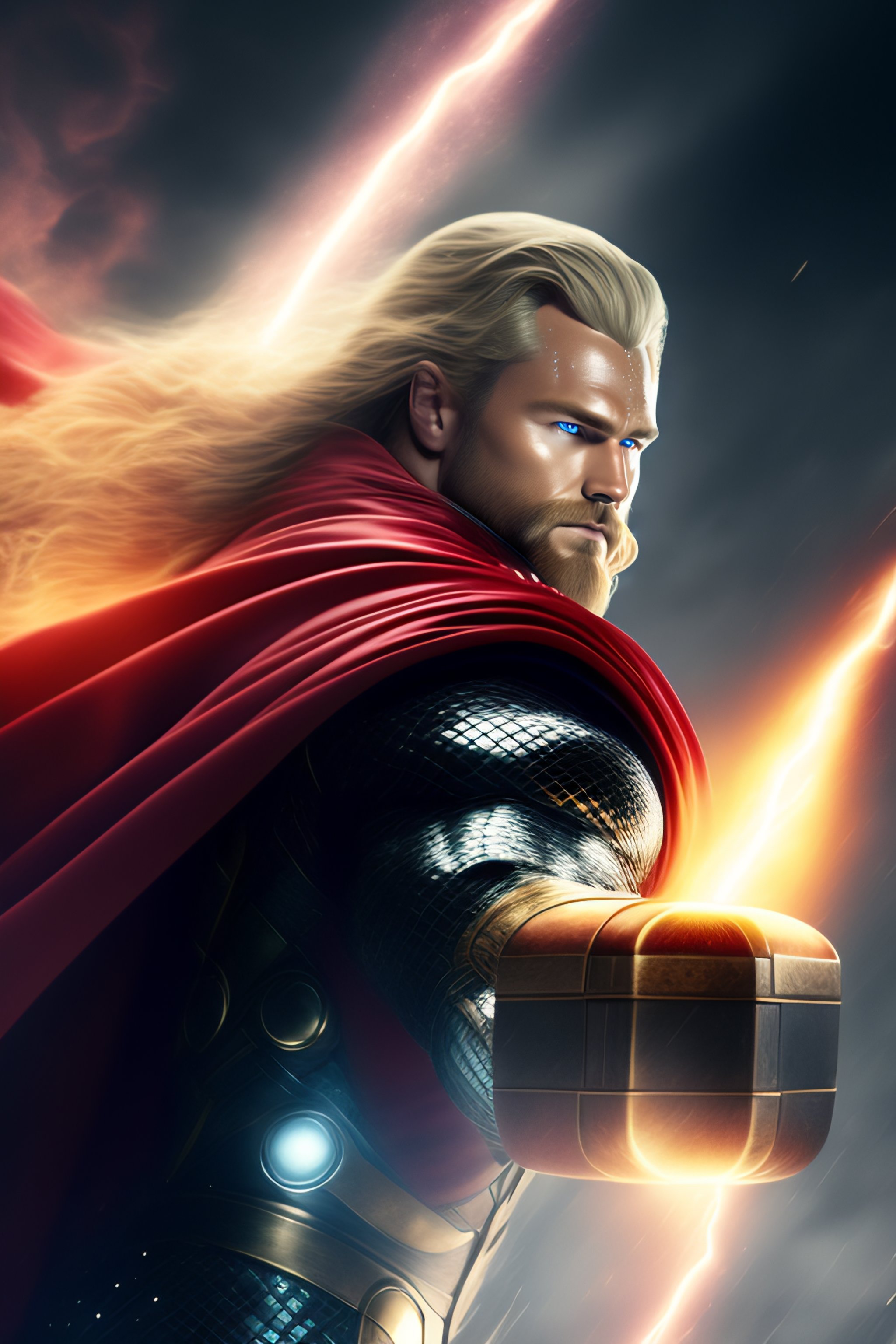Lexica - 3D image of Thor with his hammer lightening