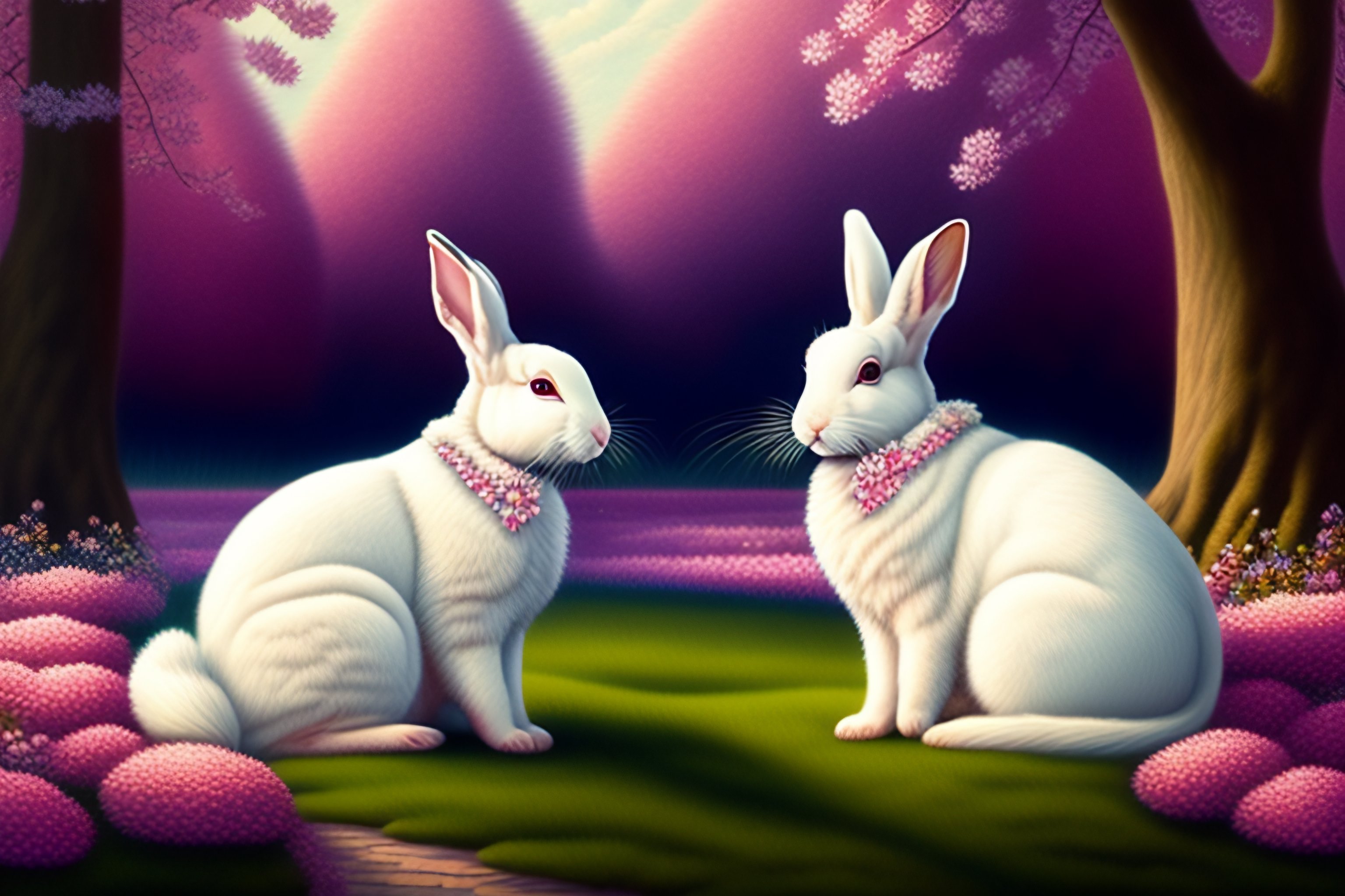 Lexica - Ink on paper portrait of two white bunnies, super realistic ...