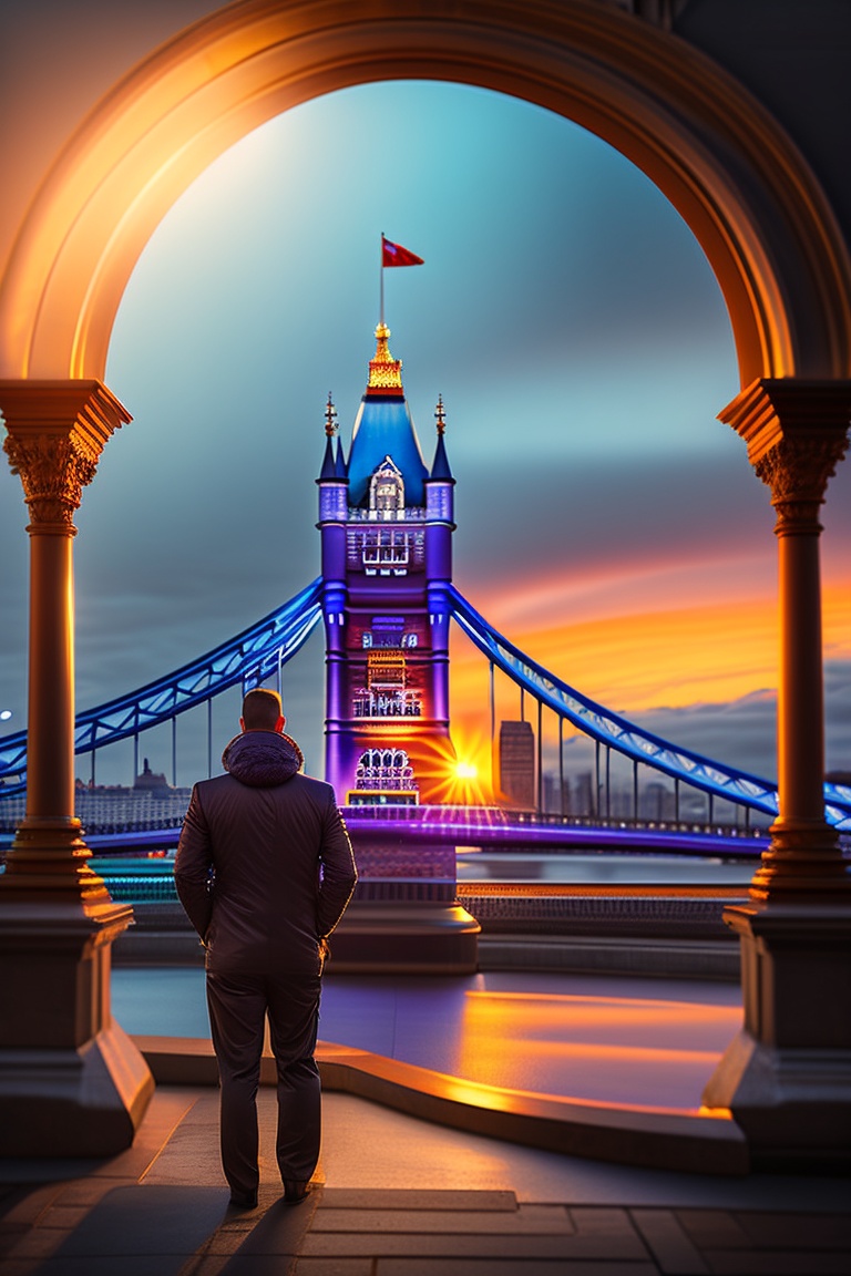 Lexica - Sunrise , tower bridge london , standing men