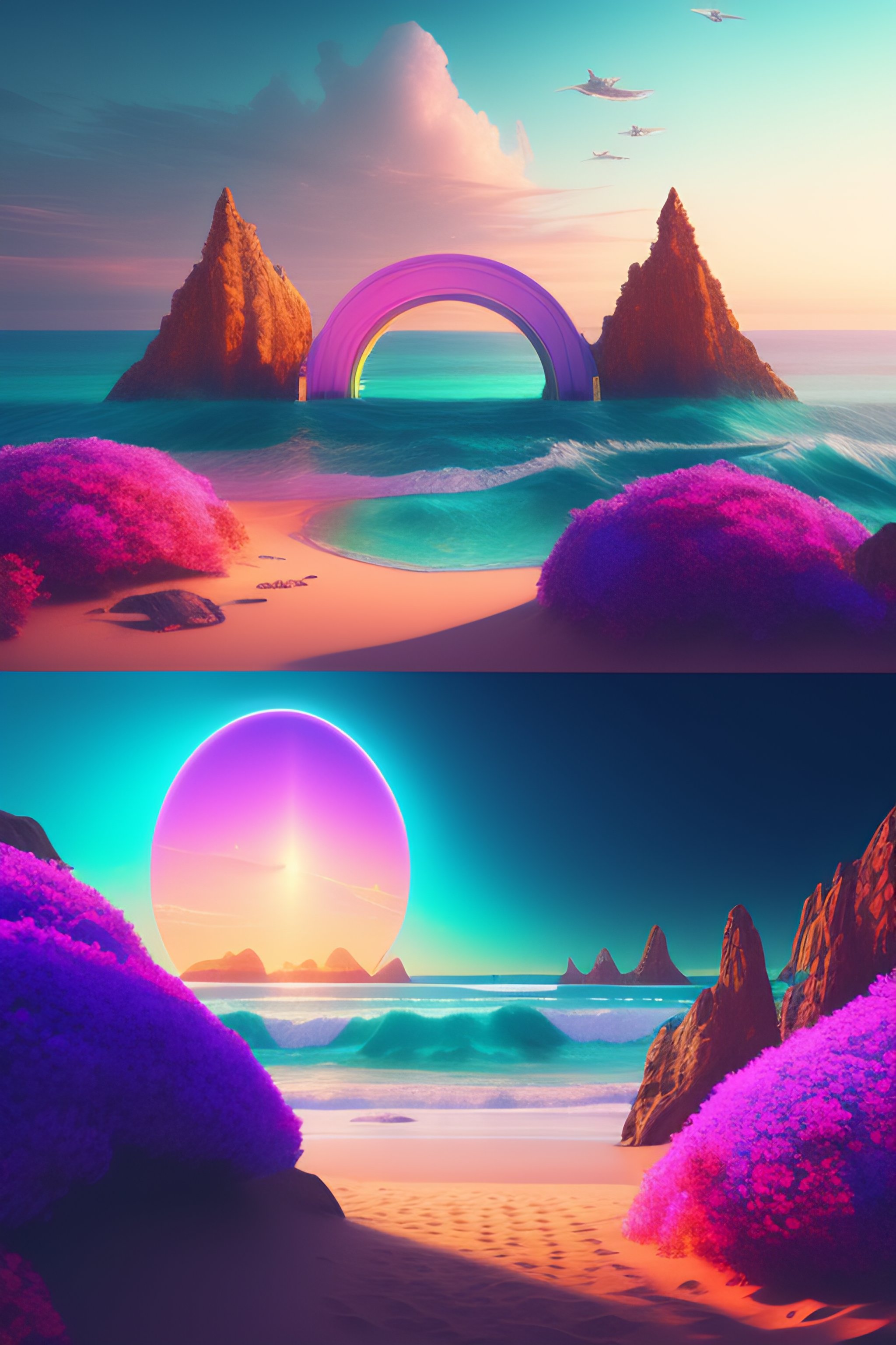 Lexica - An 8k resolution matte painting of a shoreline in futuristic ...