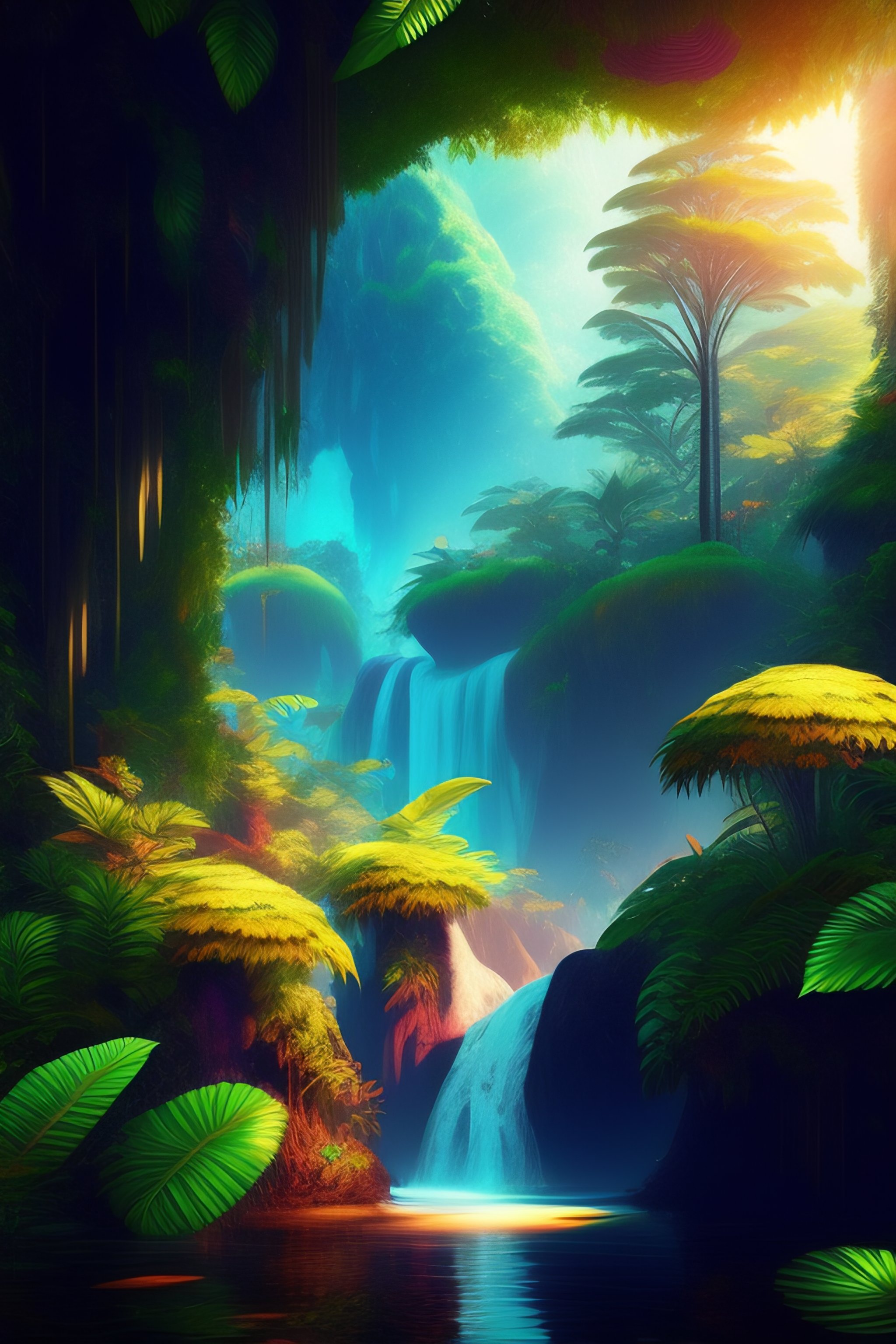 Lexica - Vibrant fantasy, photo-realistic, beautiful jungle, hyper ...