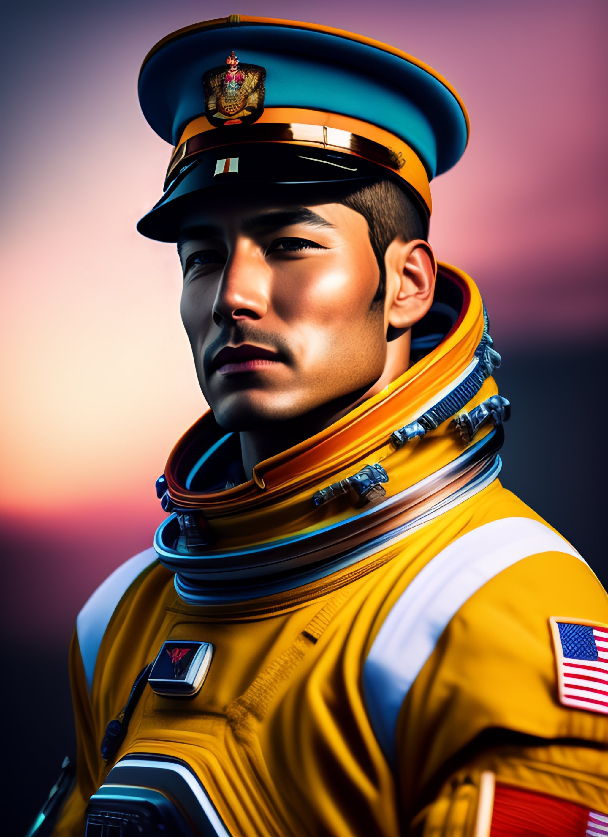 Lexica - Portrait of a man, astronaut suit, military beret, front ...