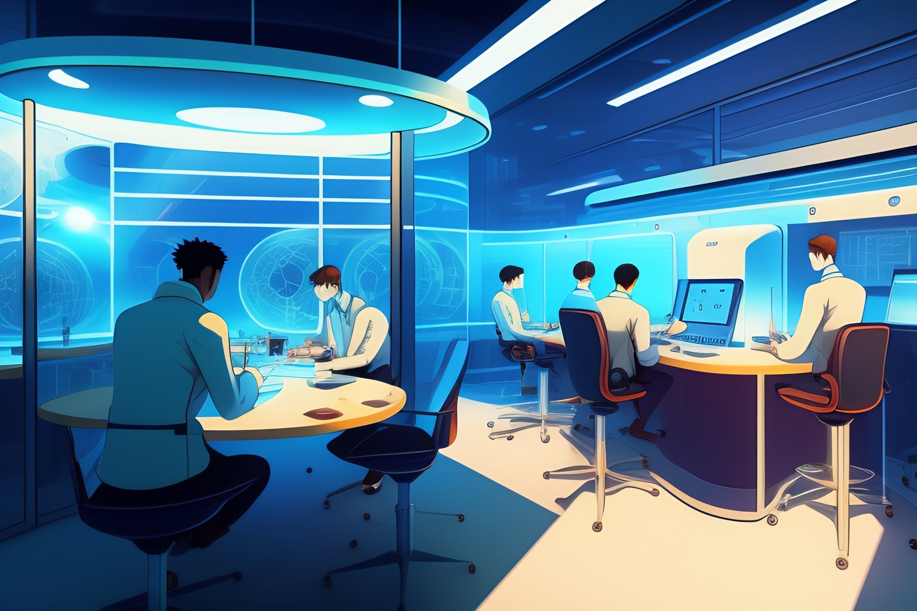 Lexica - Cel shaded study of a group of engineers in a futuristic ...