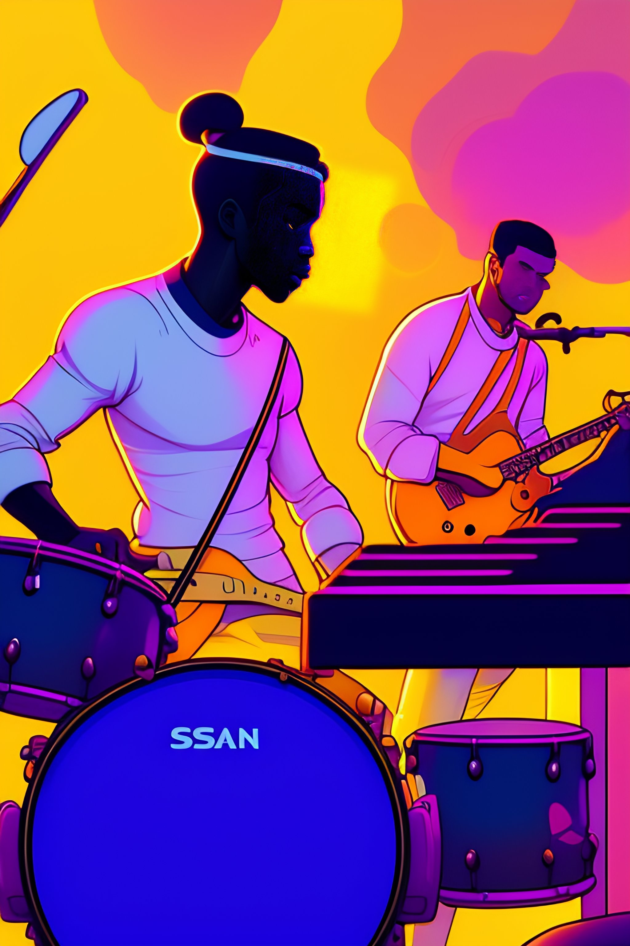 Lexica - A study of cell shaded cartoon of a two man band playing a ...