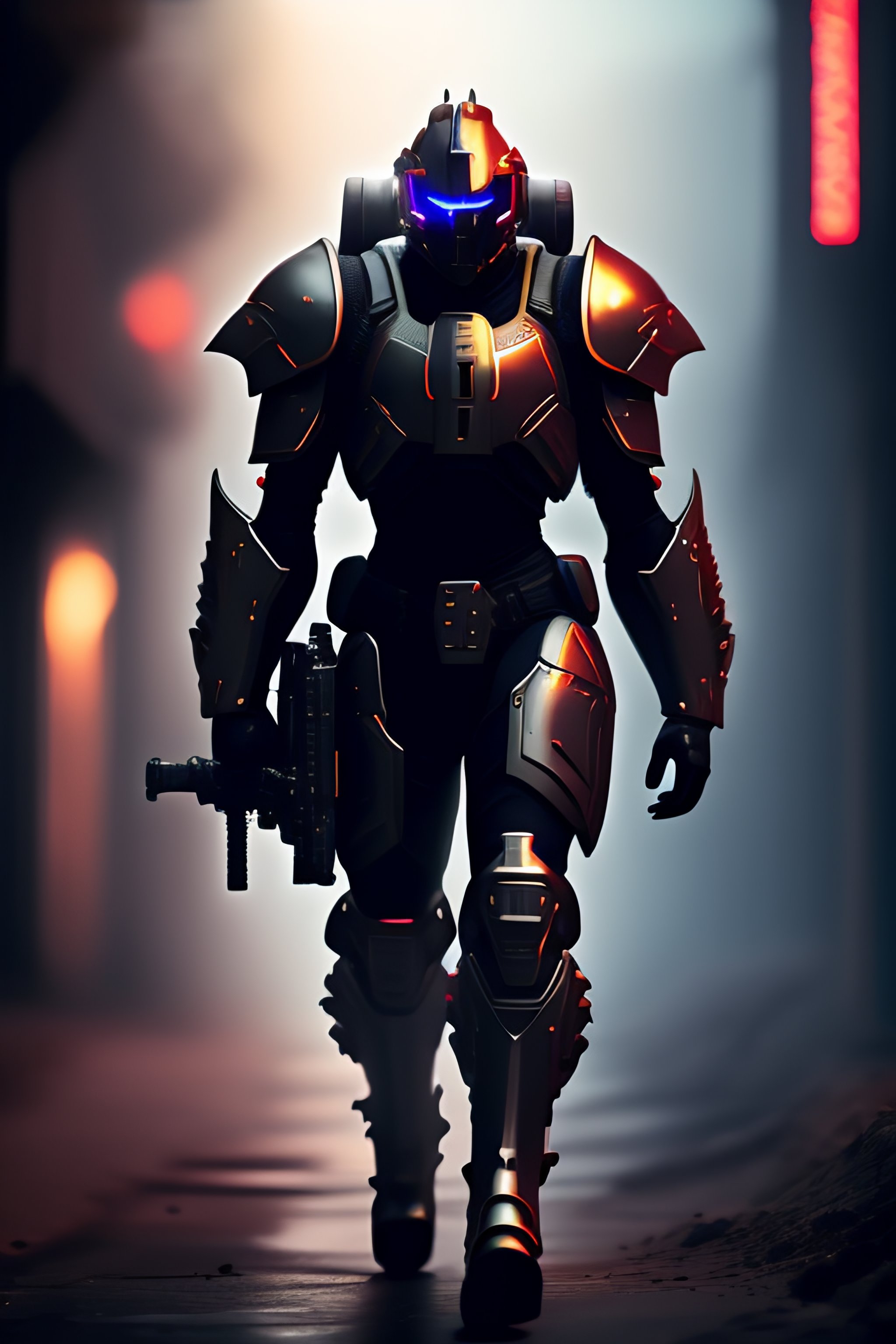 Lexica - Military devil with a machine gun walking with a bionic face ...