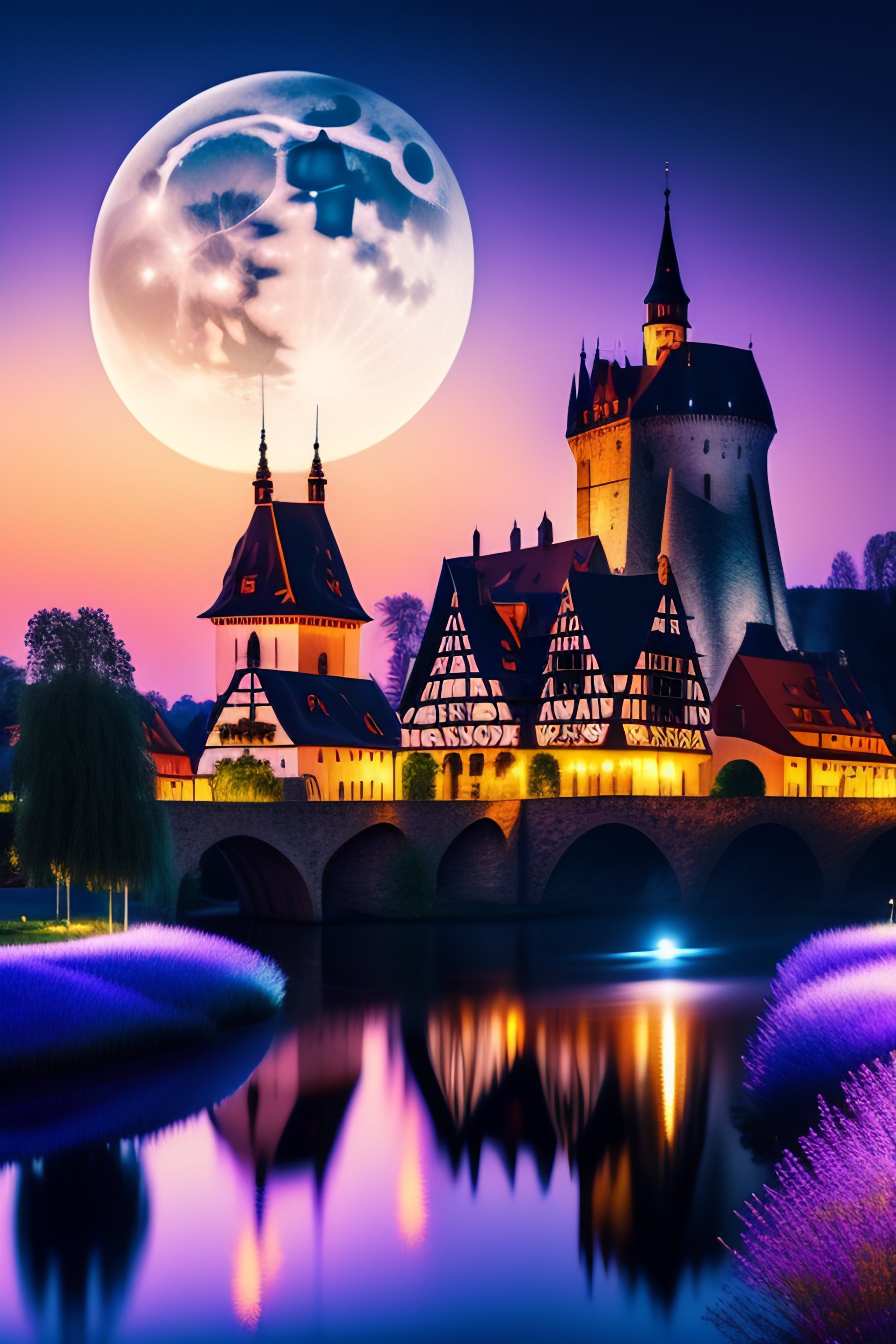 Lexica - Medieval German city with 2 towers side by side,river running ...