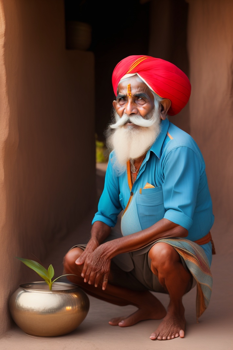 Lexica - Make 45 years funny old indian Man, Farmer , 8K
