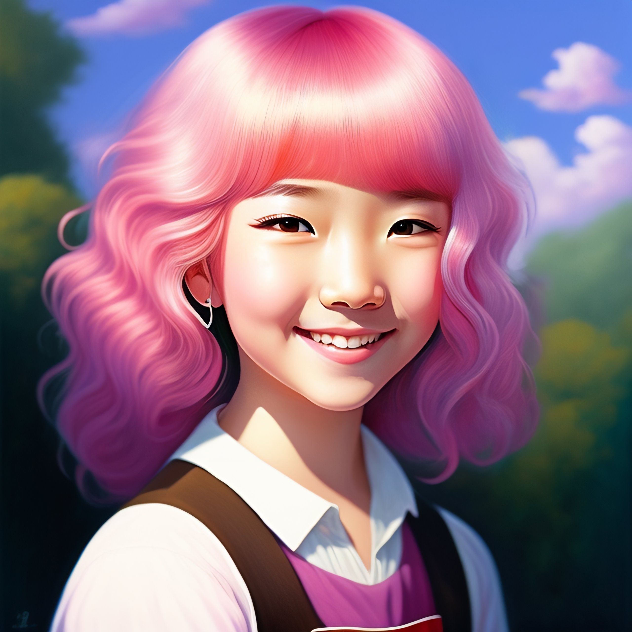 Lexica - Studio ghibli portrait of a girl with pink hair smiling