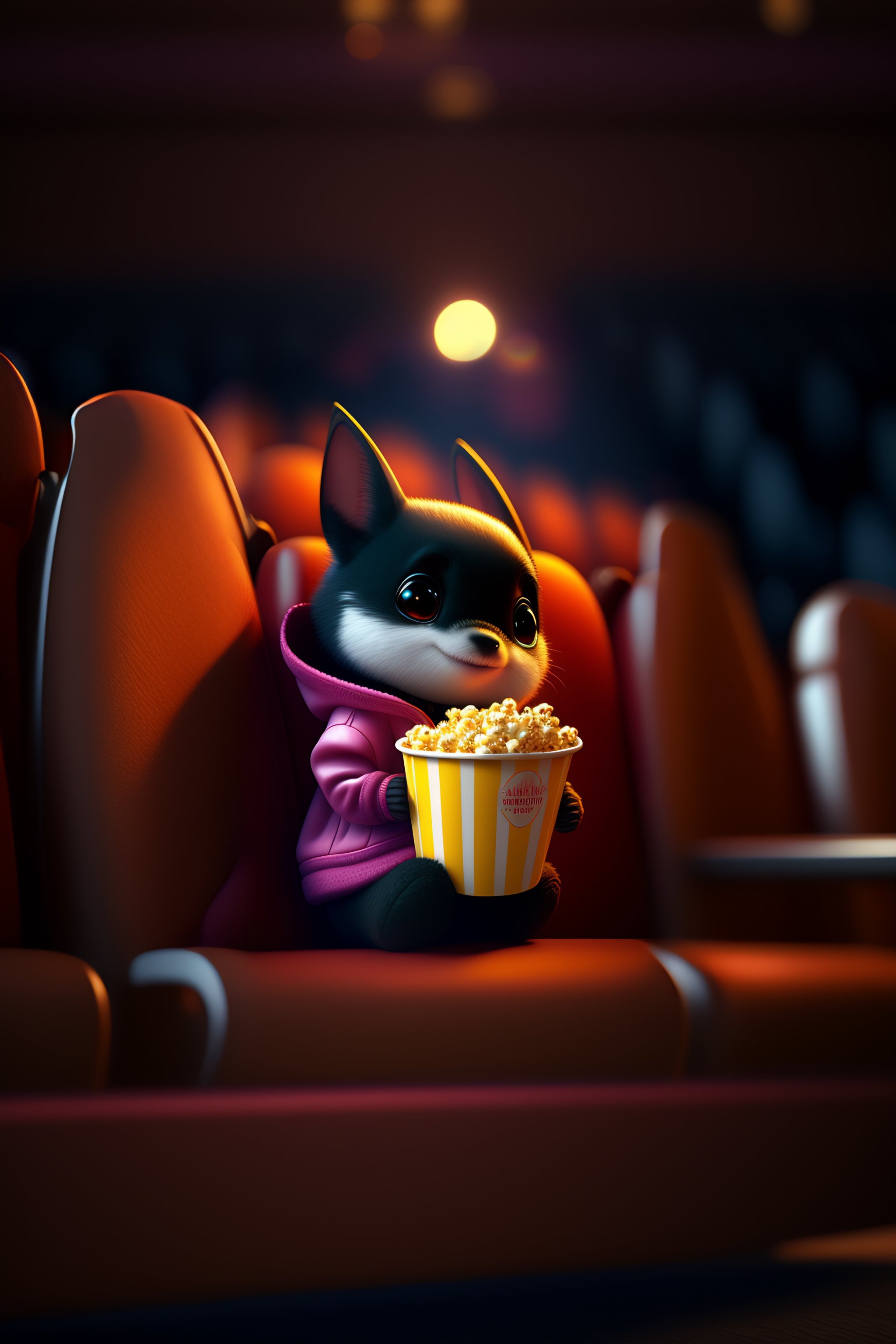 Lexica - Cute small humanoid bat sitting in a movie theater eating ...