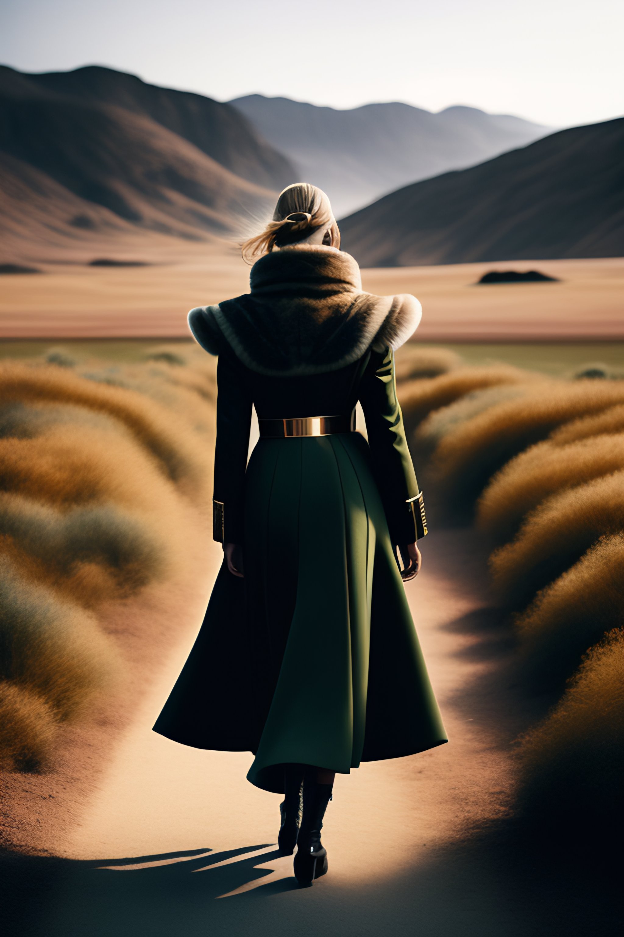 Lexica - Steven meisel landscape photography, woman walking, view from ...