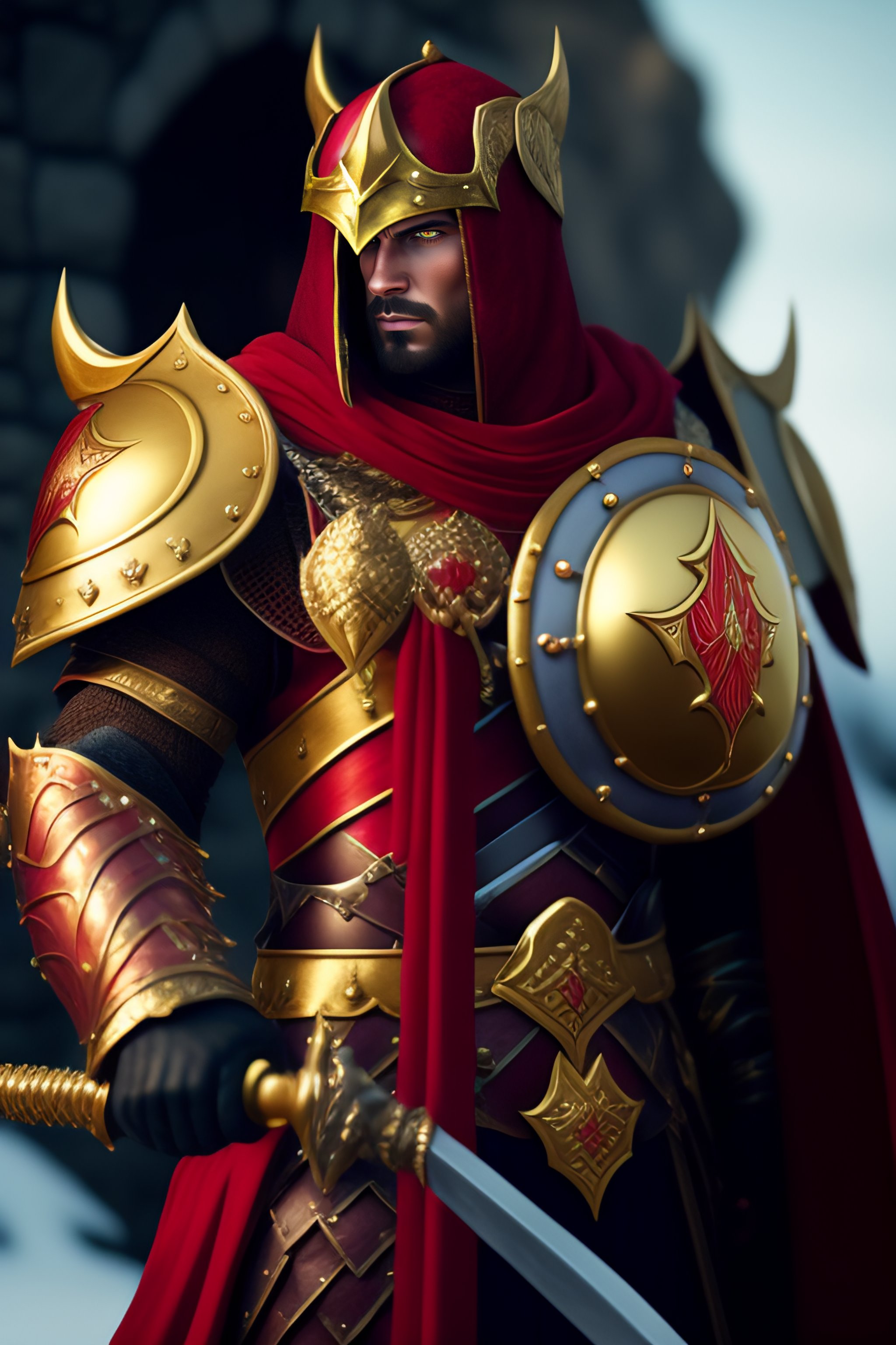 Lexica - Red Dragonborn paladin wearing a golden full plate mail and a ...