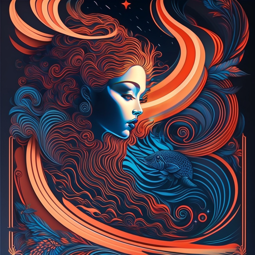 Lexica - Opposing forces in the style of james jean, linocut, high ...