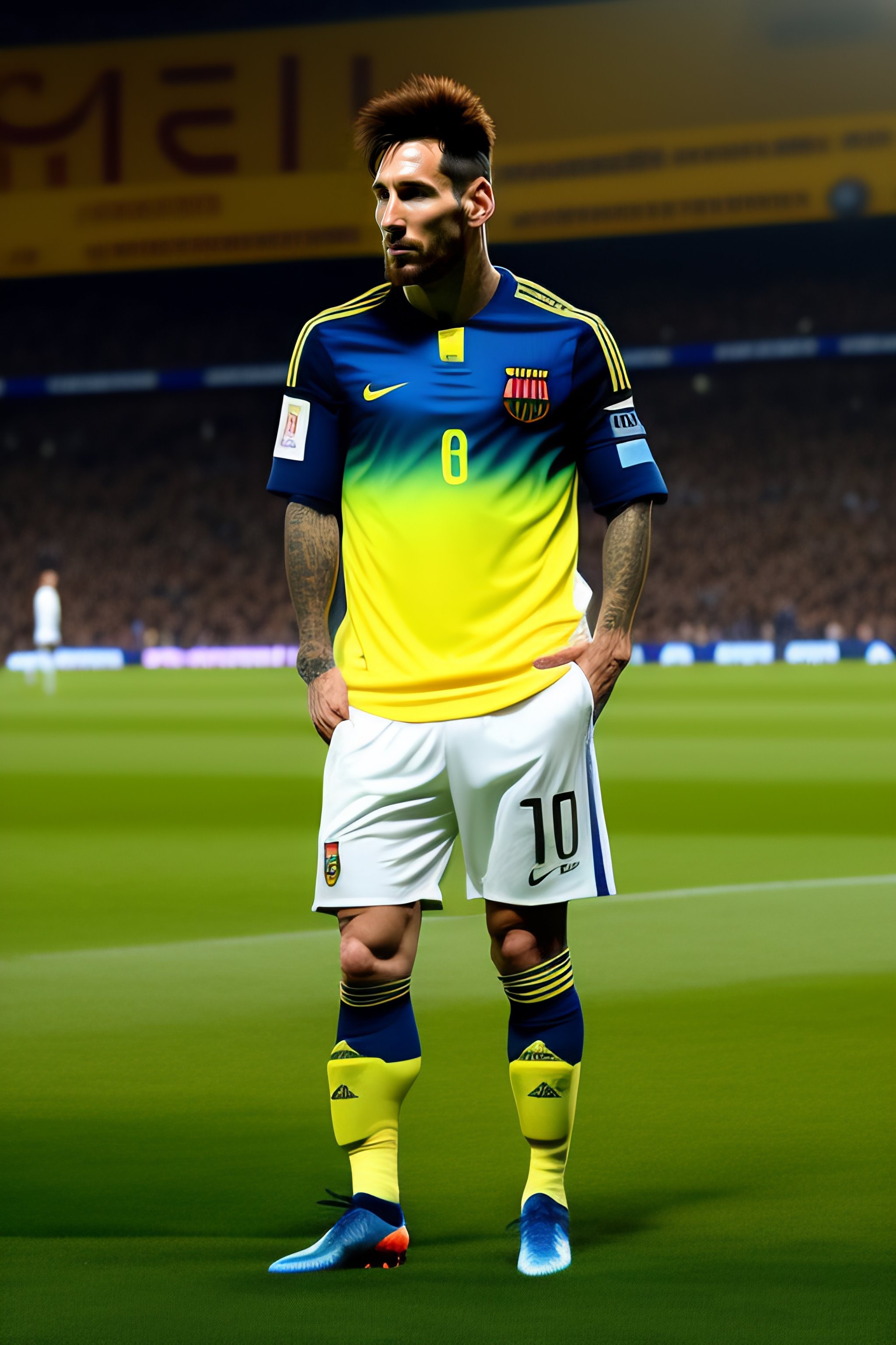 Lexica - Lionel Messi is a small, slender man with short, spiky black ...