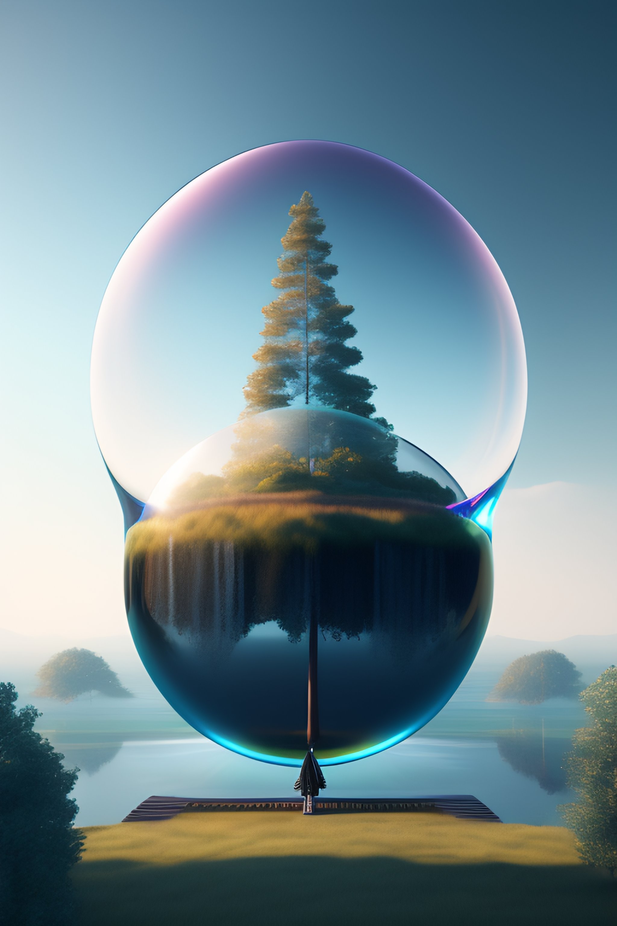 Lexica - One giant water bubble carrying the tree of live, fantasy ...