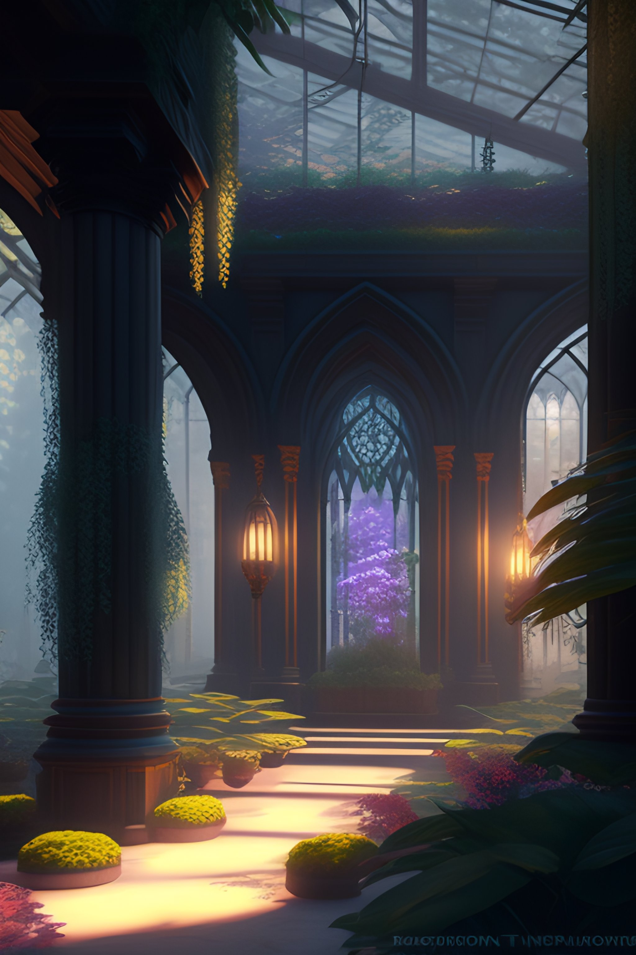 Lexica - Interior an old greenhouse overgrown with orchids, gothic ...