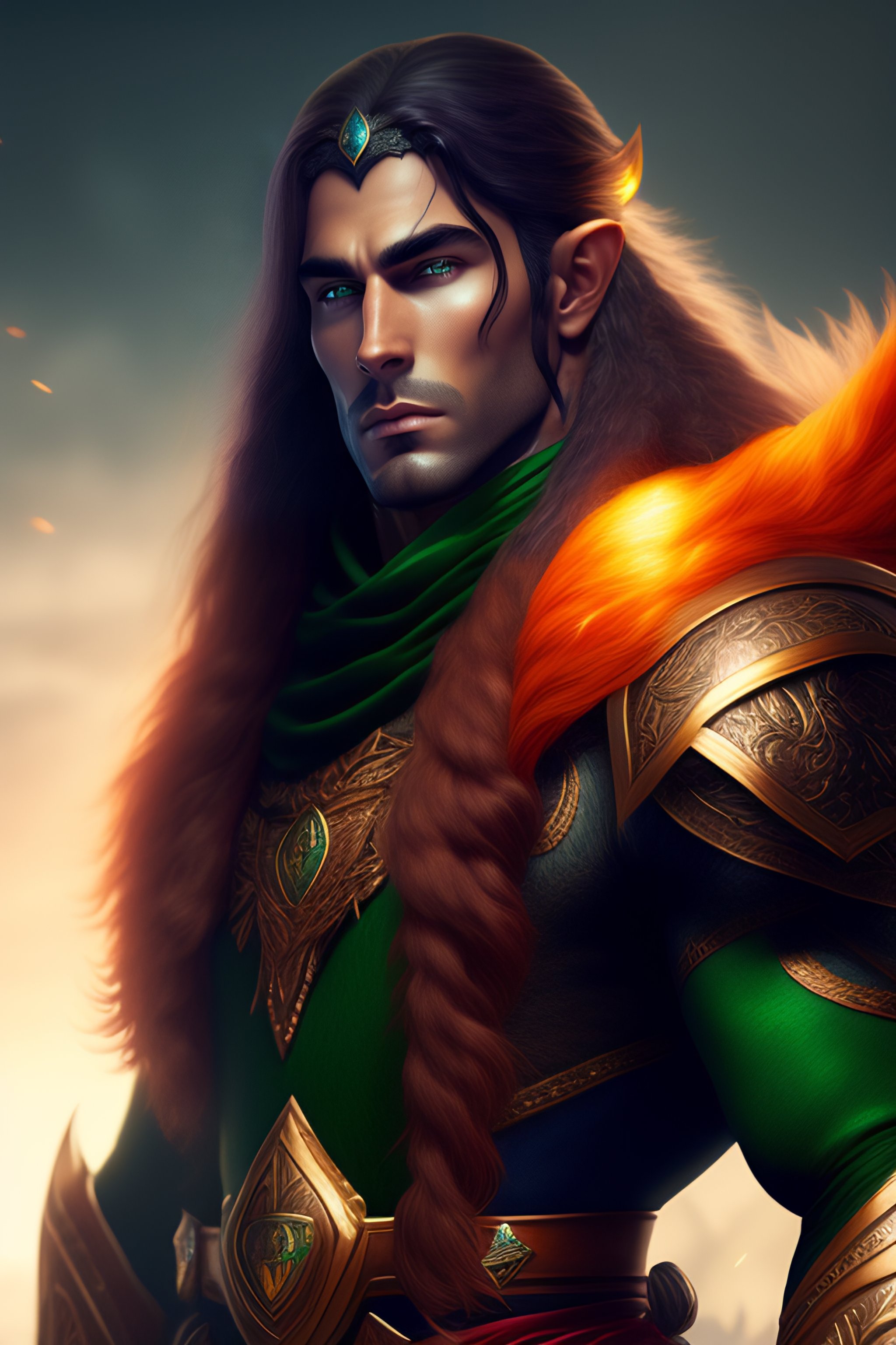 Lexica - Male muscular elven ranger with long hair driving a skoda ...