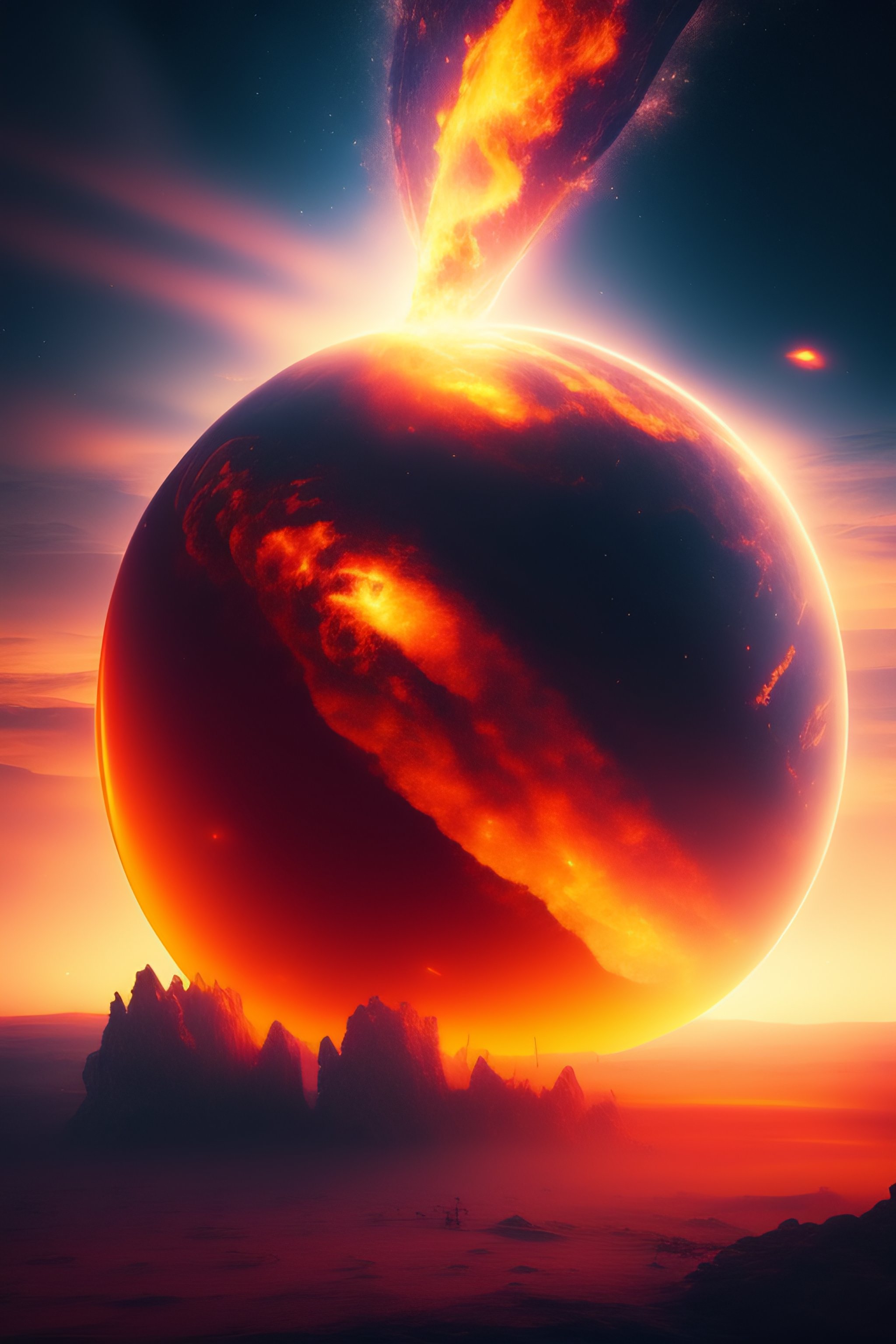 Lexica - Meteor on fire falling from the sky, cinematic, detailled, 4k