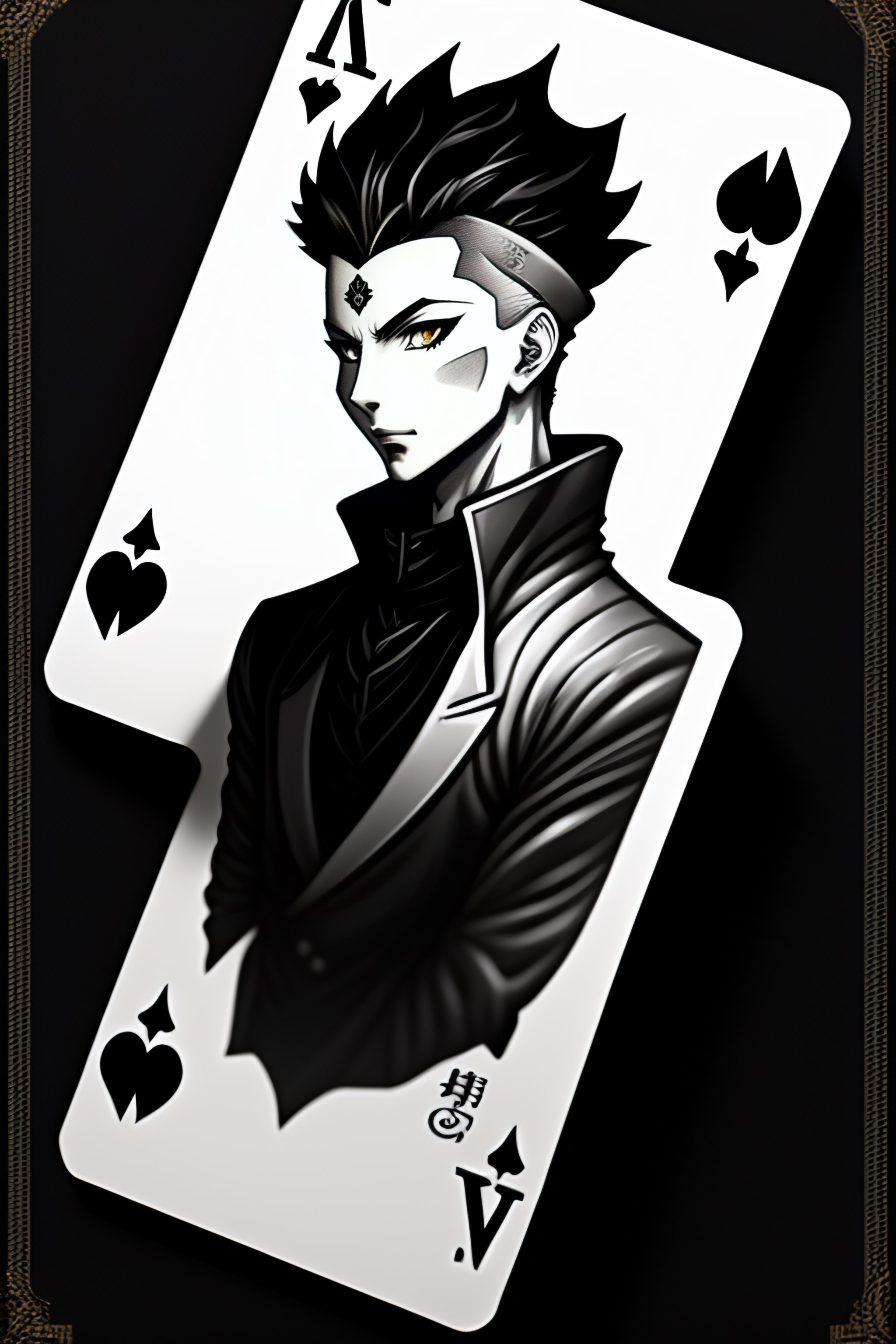 Lexica - Playing card of Hisoka hunter x hunter in black ans white