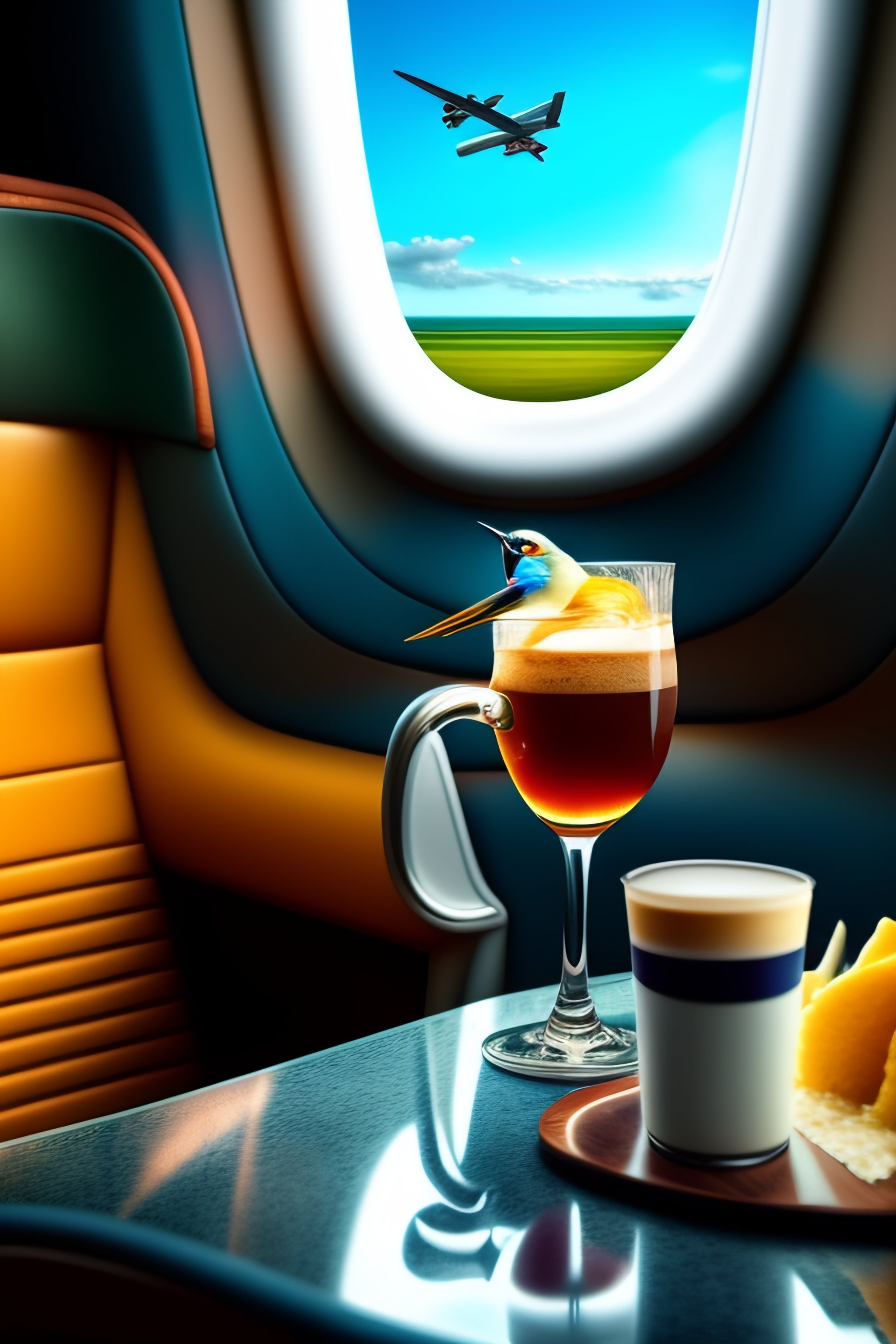 Lexica - Un guacamayo tomando cafe dentro de un avion en una silla de ...