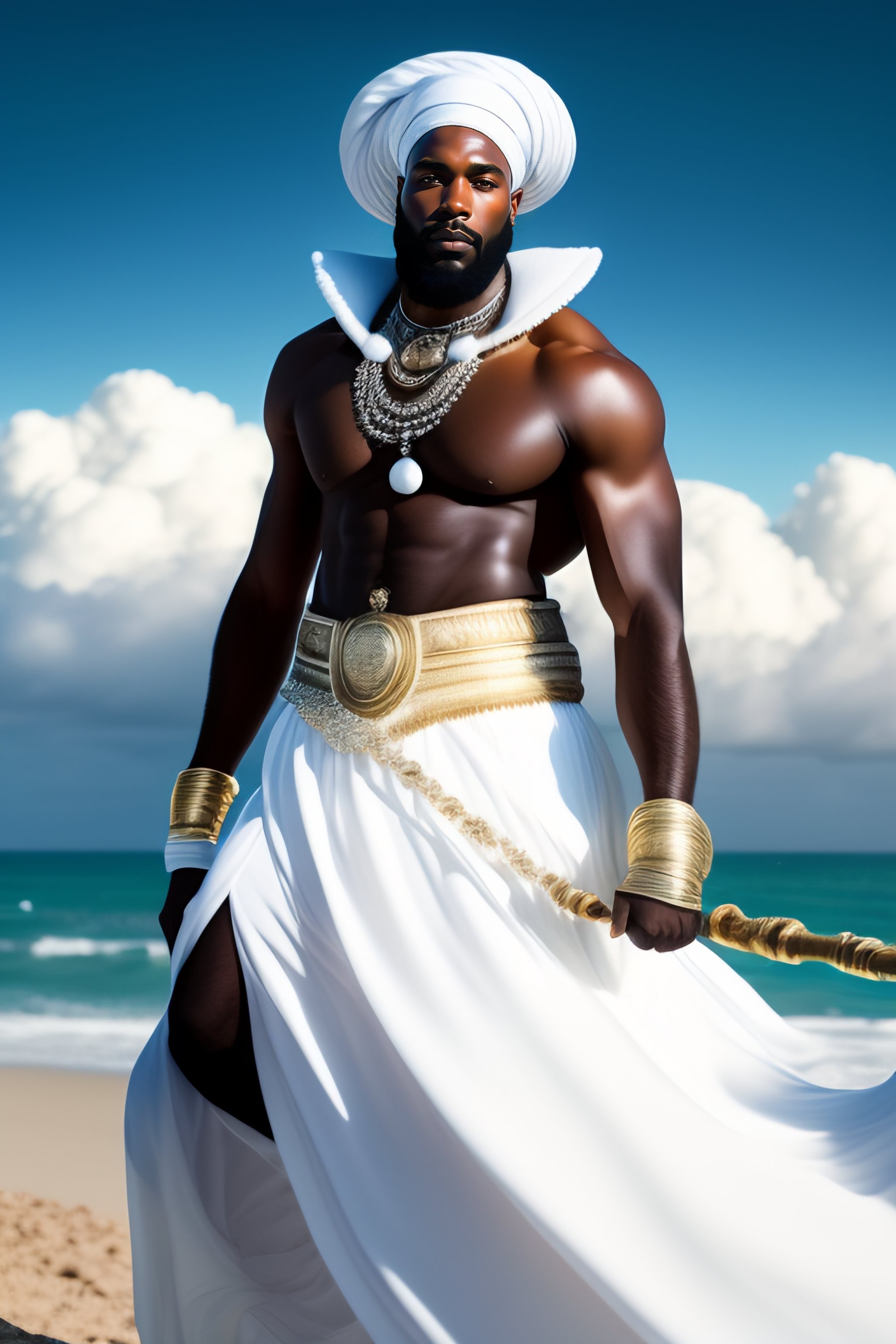 Lexica - Beautiful black man with white beard wearing white turban on ...