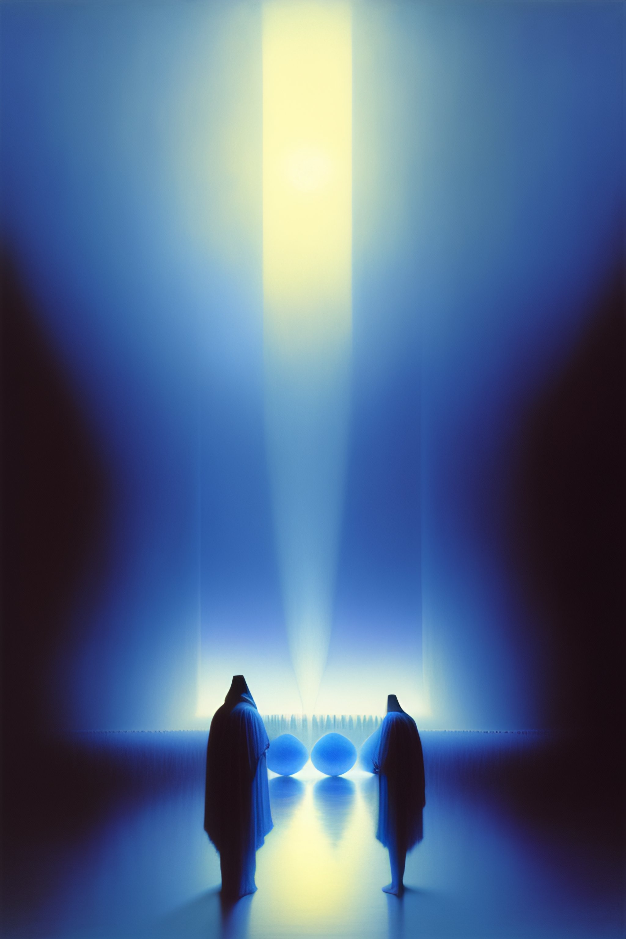 Lexica - Worshippers in robes huddled around a very complex gigantic ...