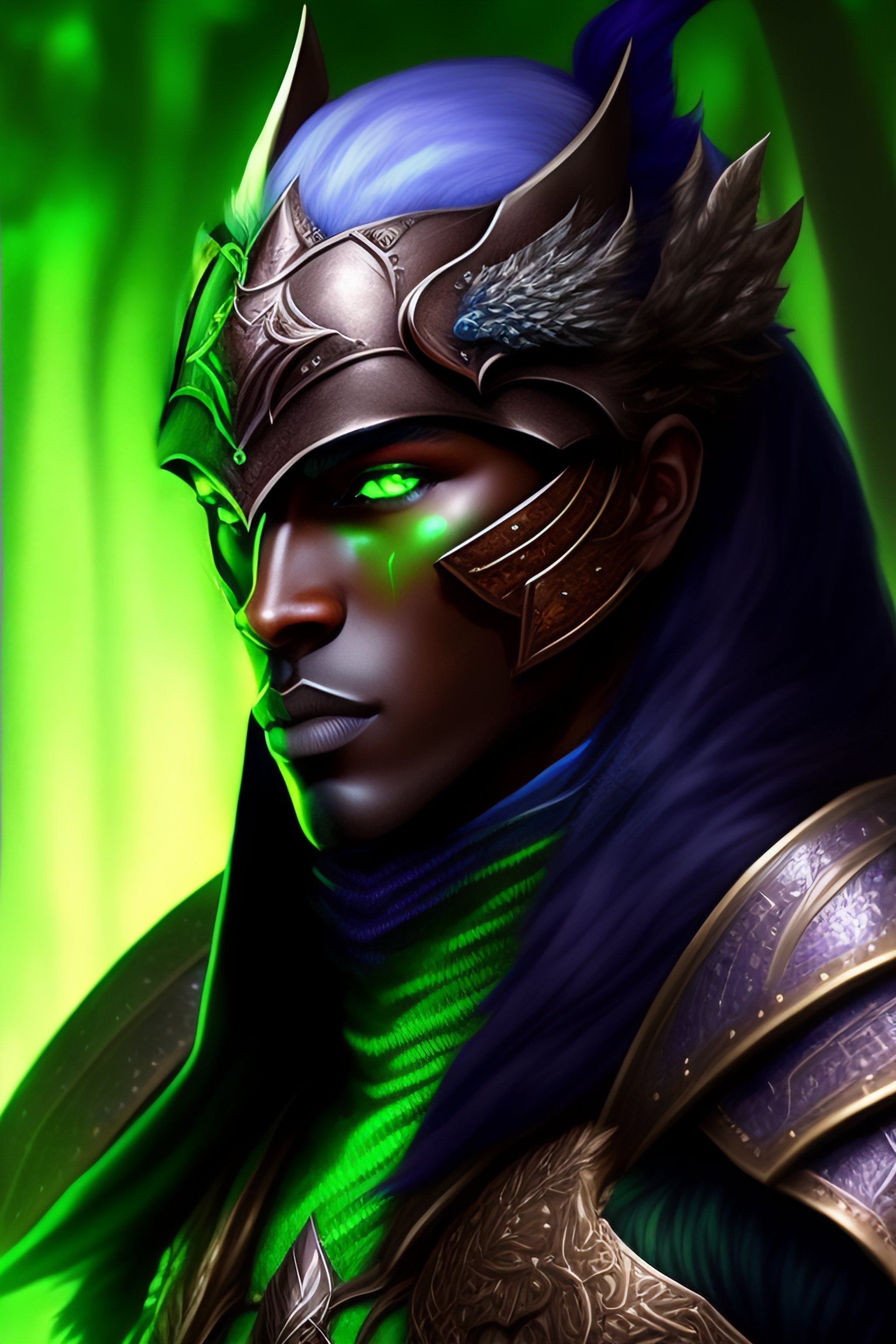 Lexica - Half-drow male good warrior with ble skin Green eyes and basic ...