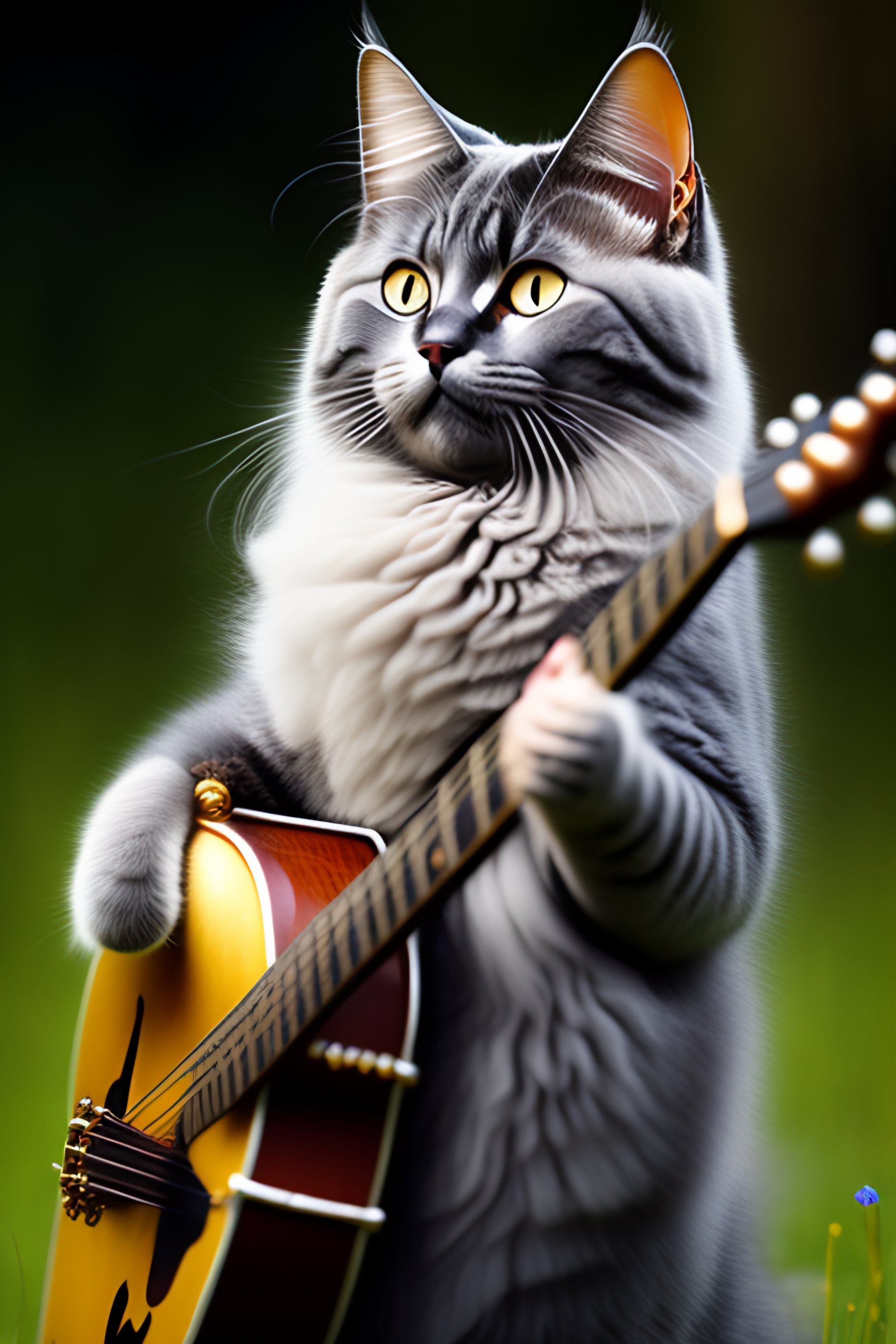 Lexica - Fluffy grey cat playing banjo