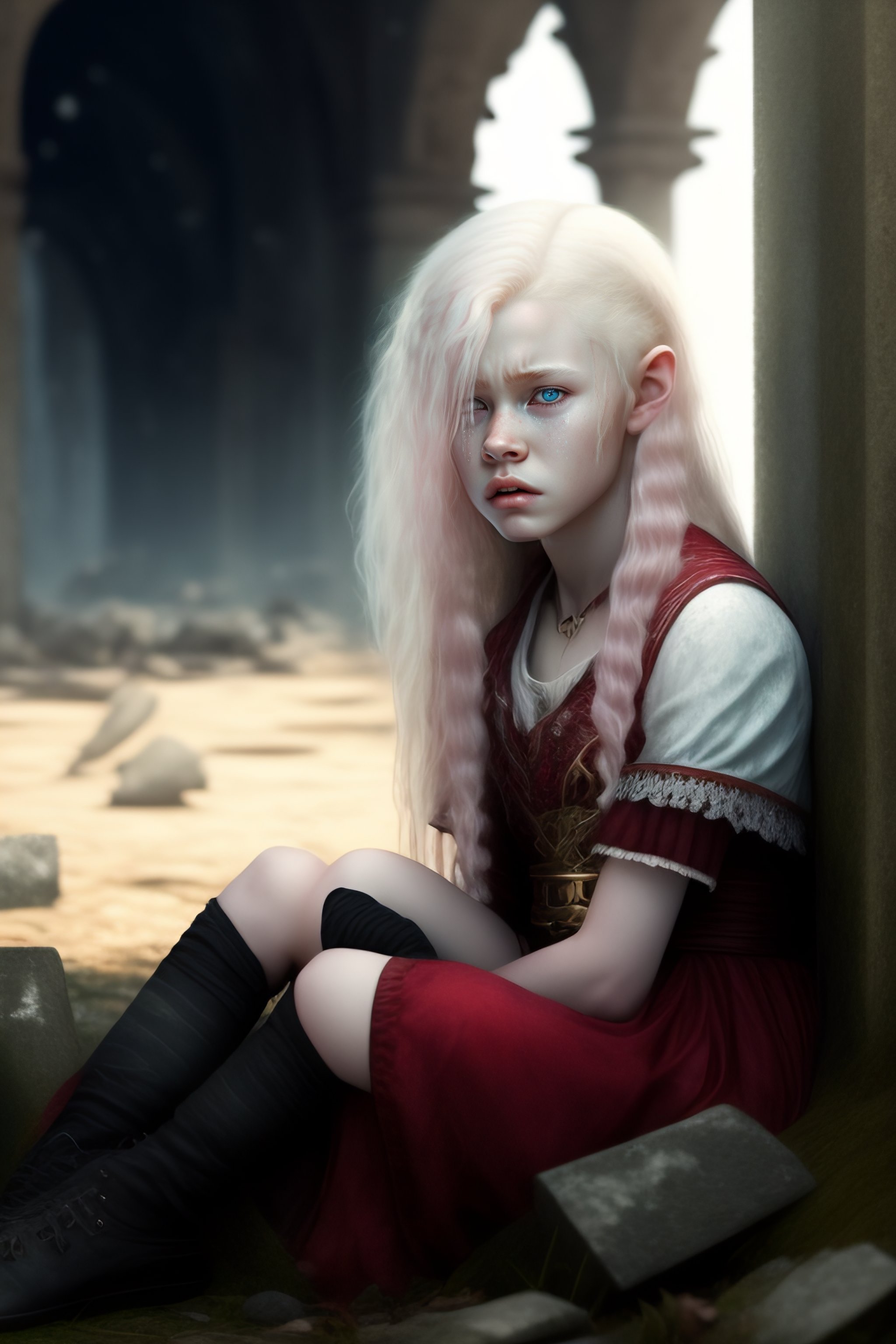 Lexica - 12 years old crying albino vampire female sitting on the floor ...