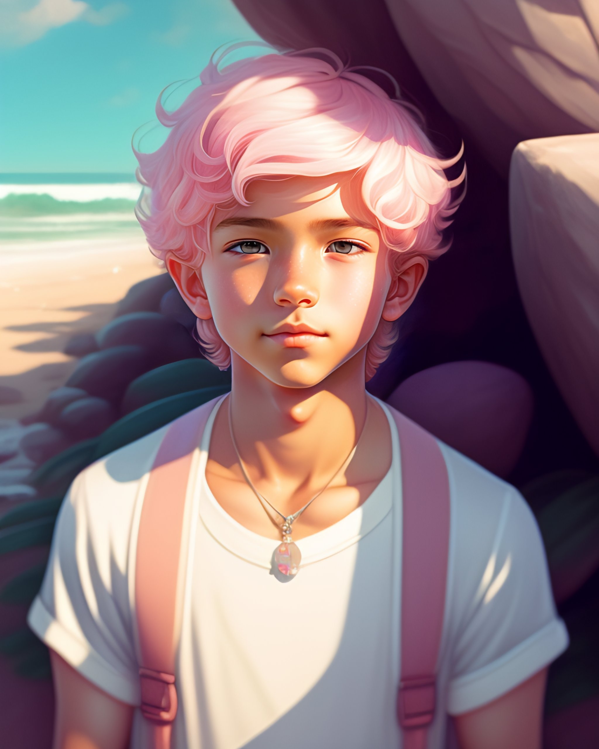 Lexica - Young cute boy without beard, light pink hair, light ambar ...