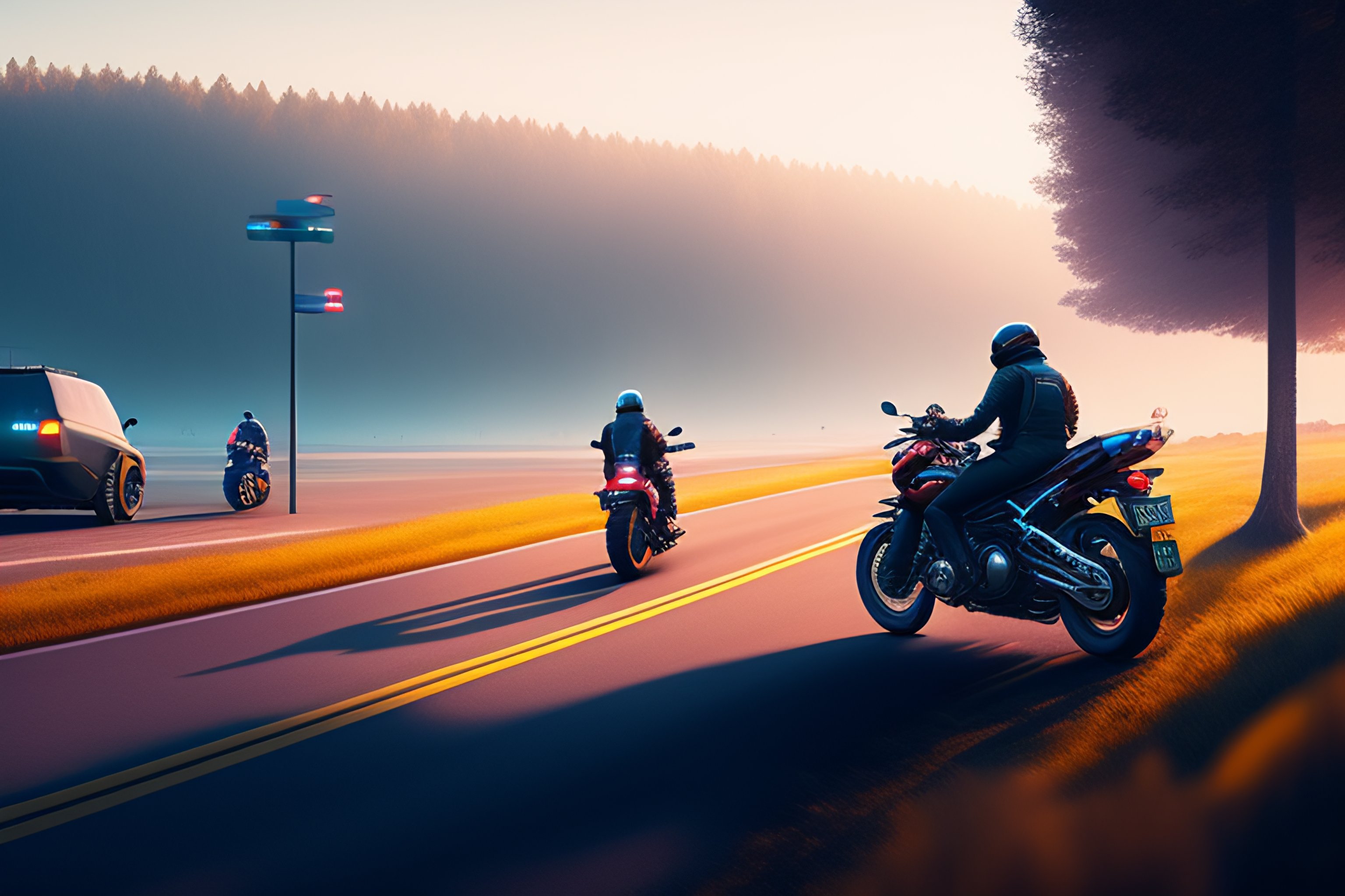 Lexica - Four motorcyclists stopped in front on the ground simon ...