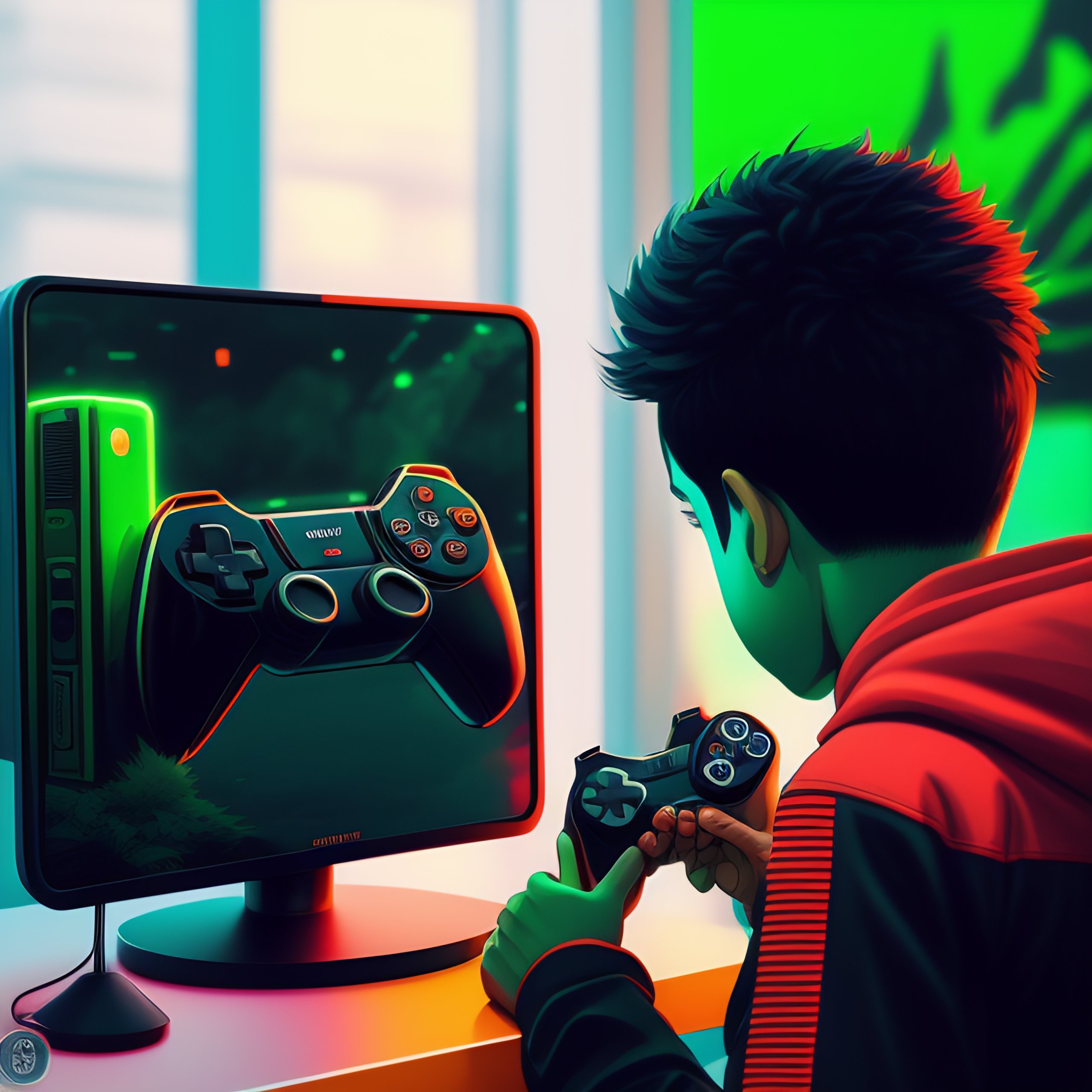 Lexica - Friends playing on a gaming console with joystick, style of ...