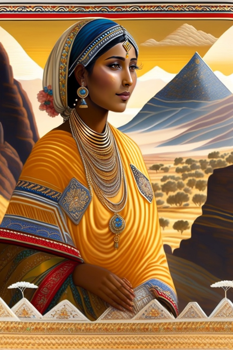 Lexica - Sketch a Kabyle woman in traditional attire, amid a ...