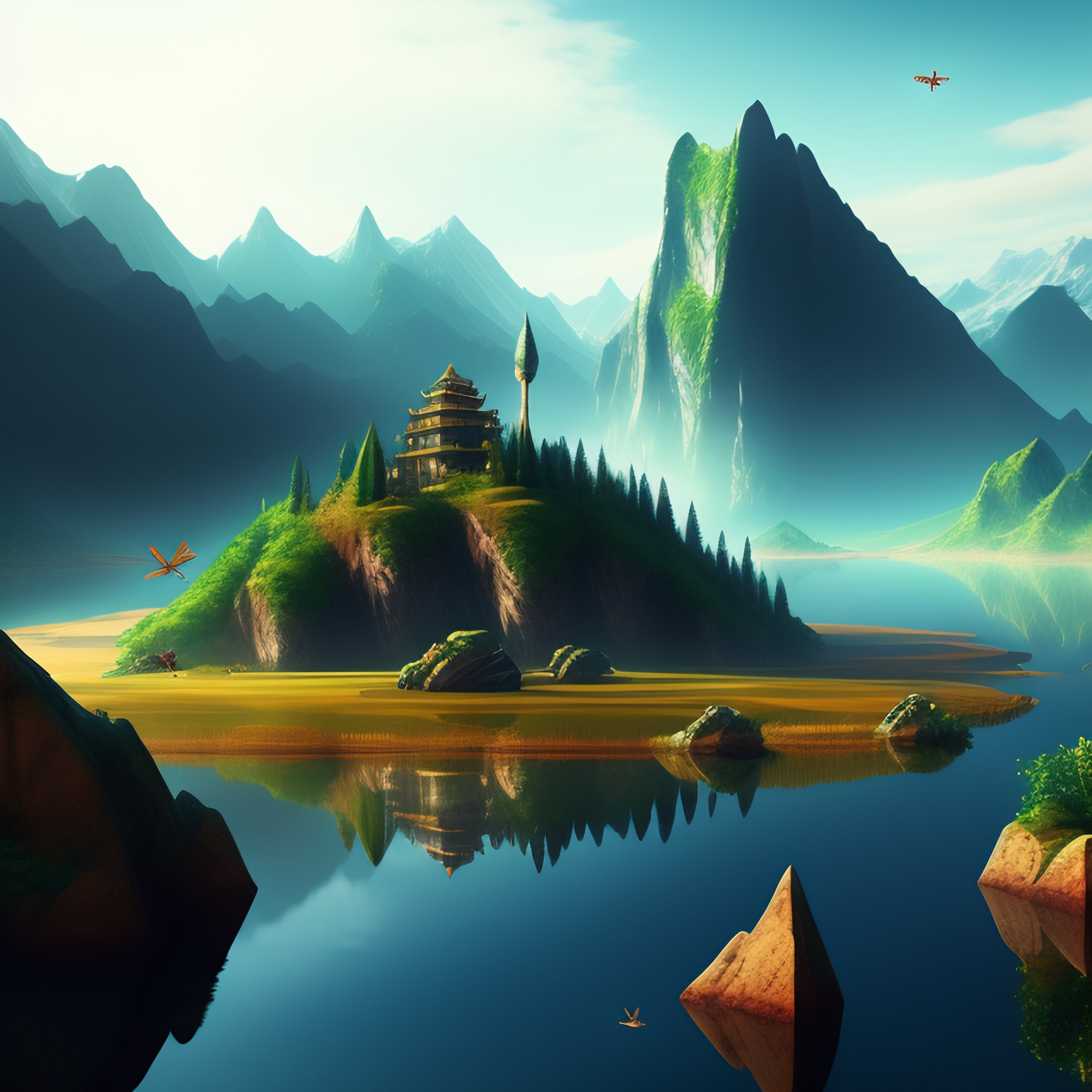 Lexica - Floating mountains, floating rocks, huge dragonfly mixed with ...