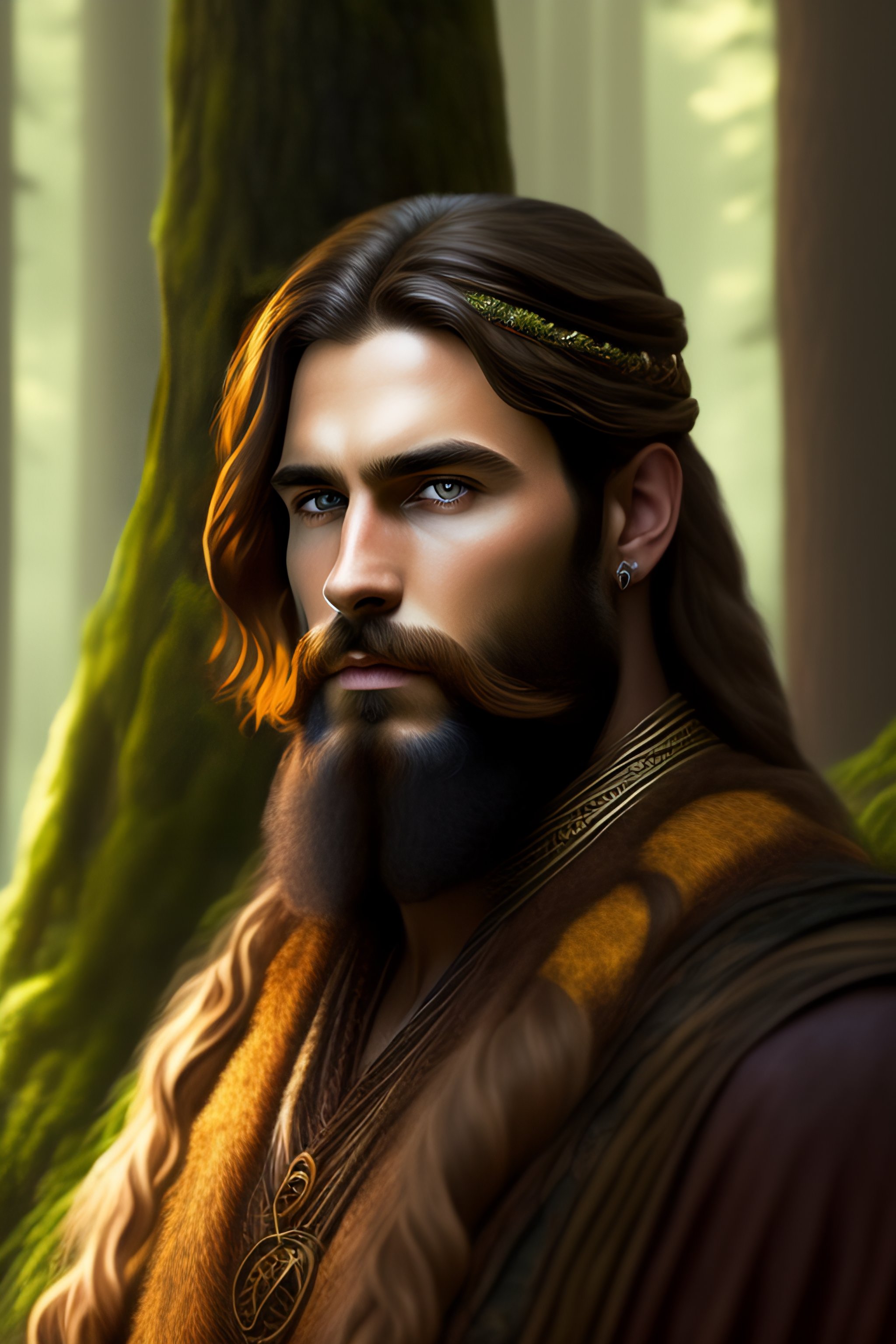 Lexica - Druid in the woods wearing plain buckskin, magic, brown eyes ...