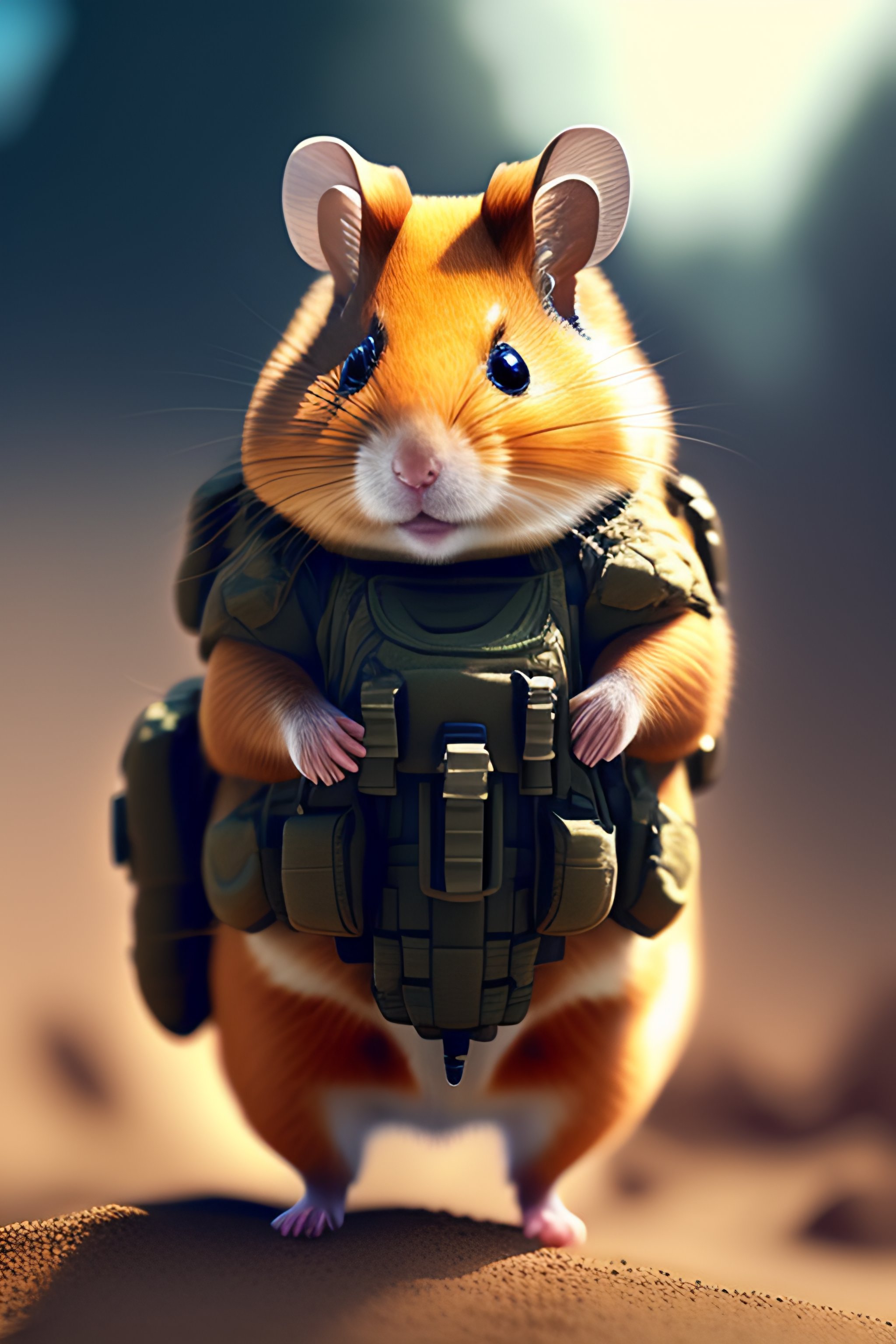 Lexica - Anthropomorphic hamster cyber warrior in a burnt land ...