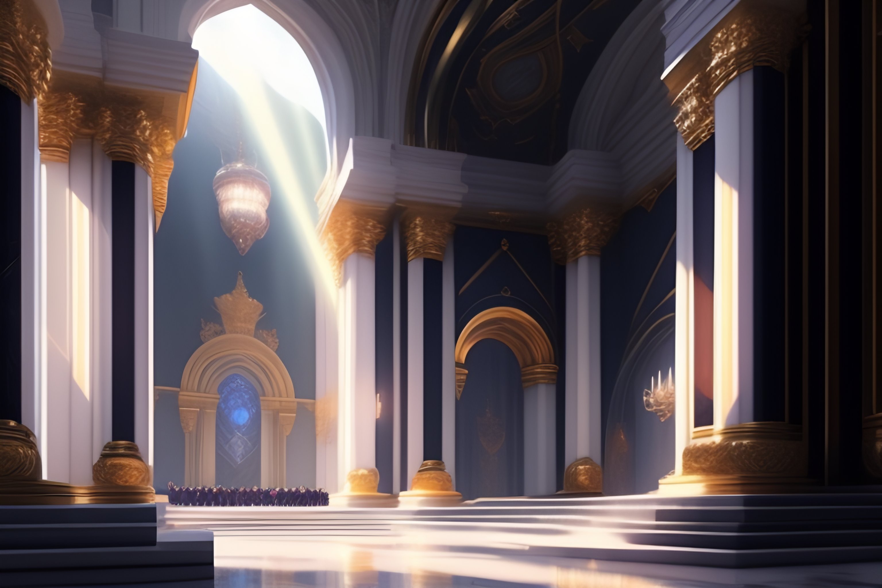 Lexica - A crowded throne room, white marble, god rays, epic cityscape ...