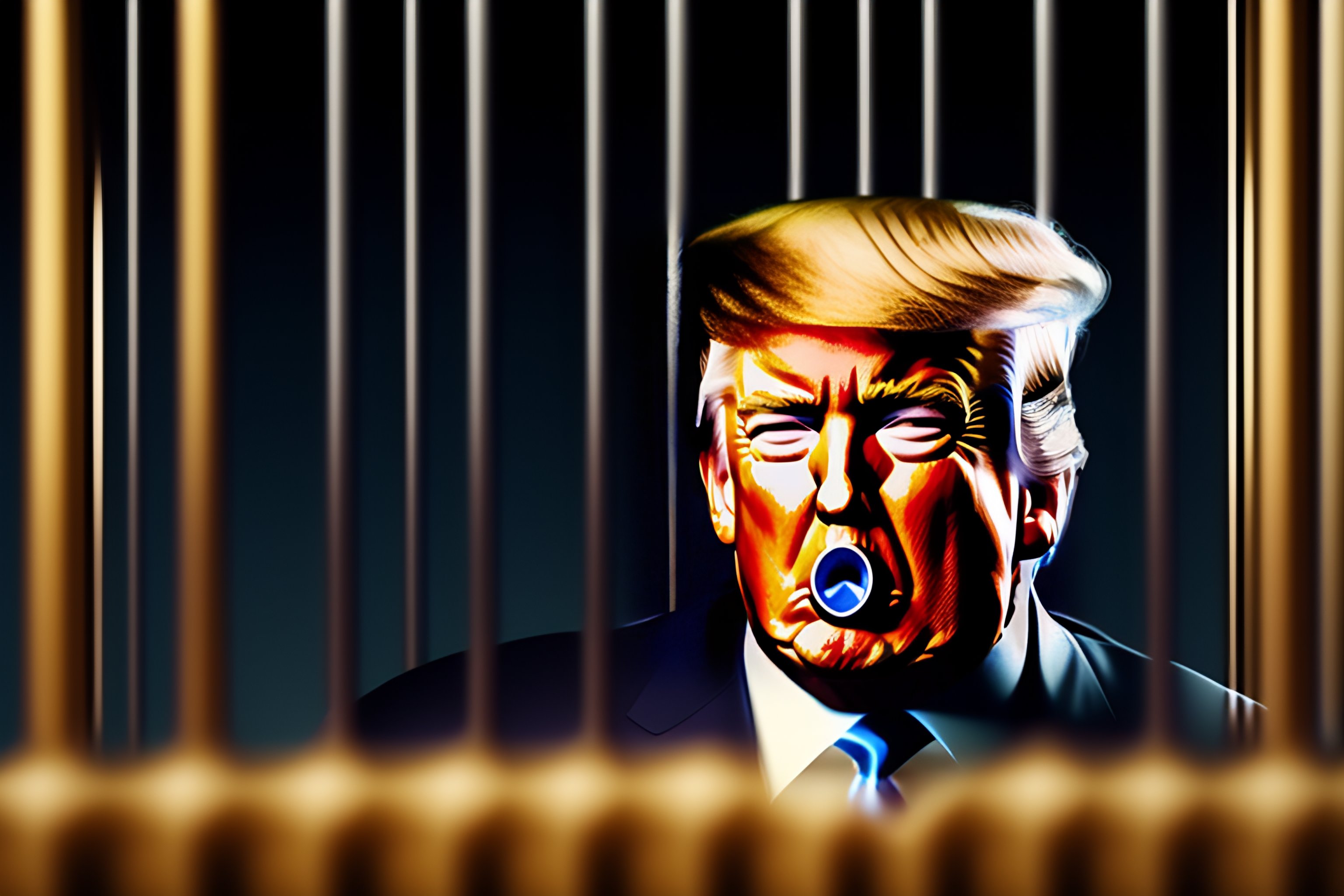 Lexica - Photo of mocking donald trump behind bars, realistic, focus