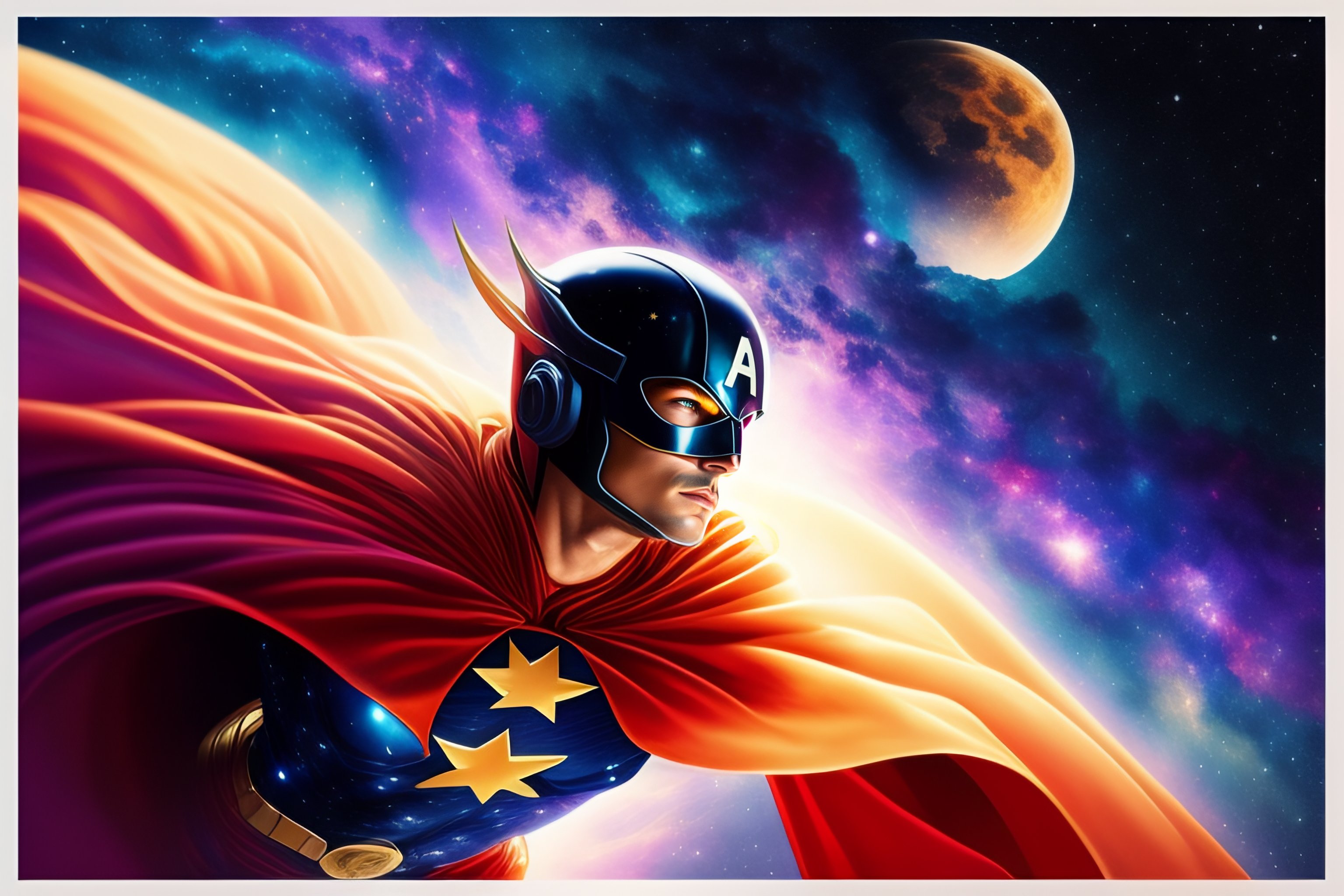 Lexica - A superhero flying in the galaxy around millions of stars