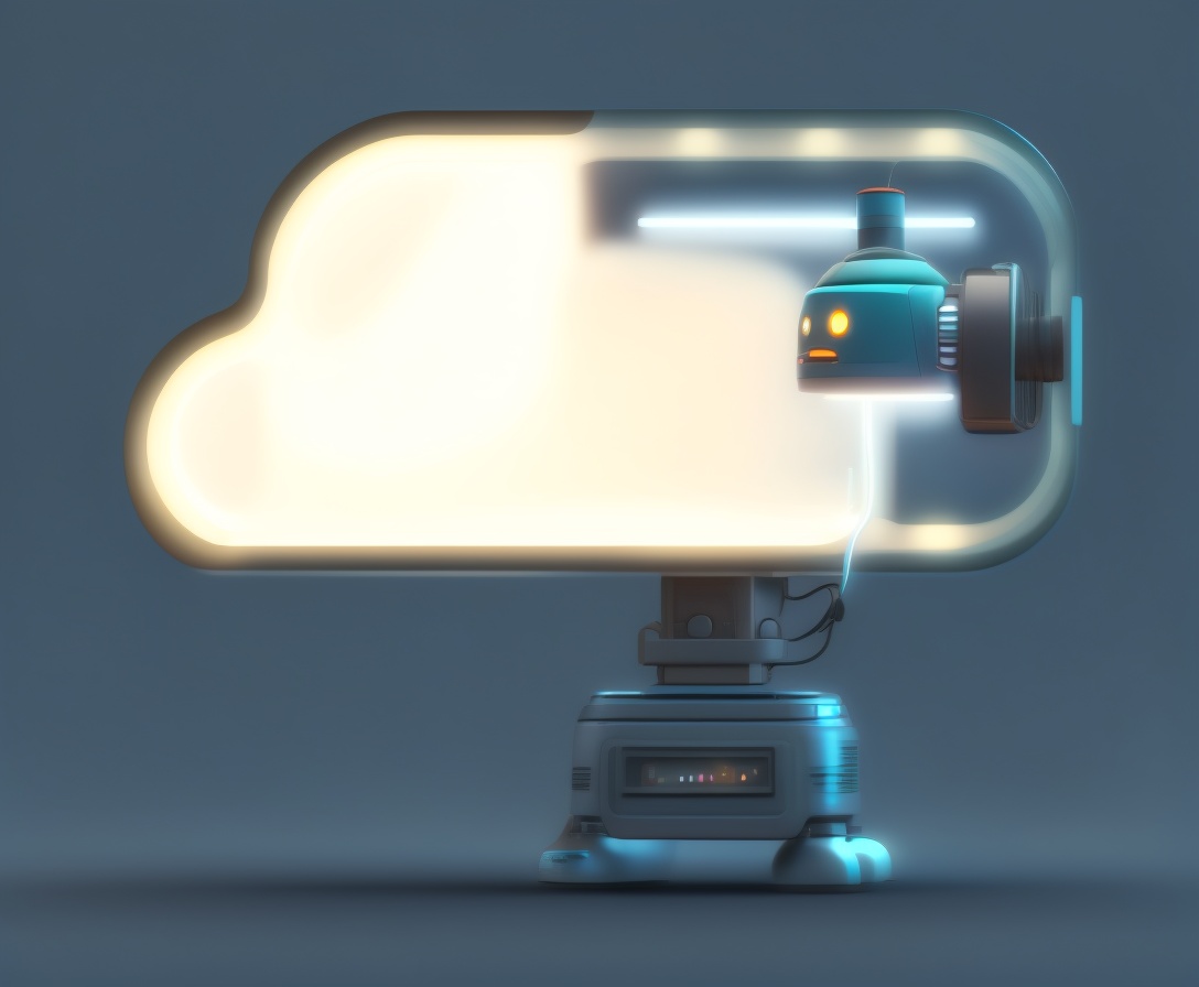 Lexica - Cartoon a robot curious and a brain, glow