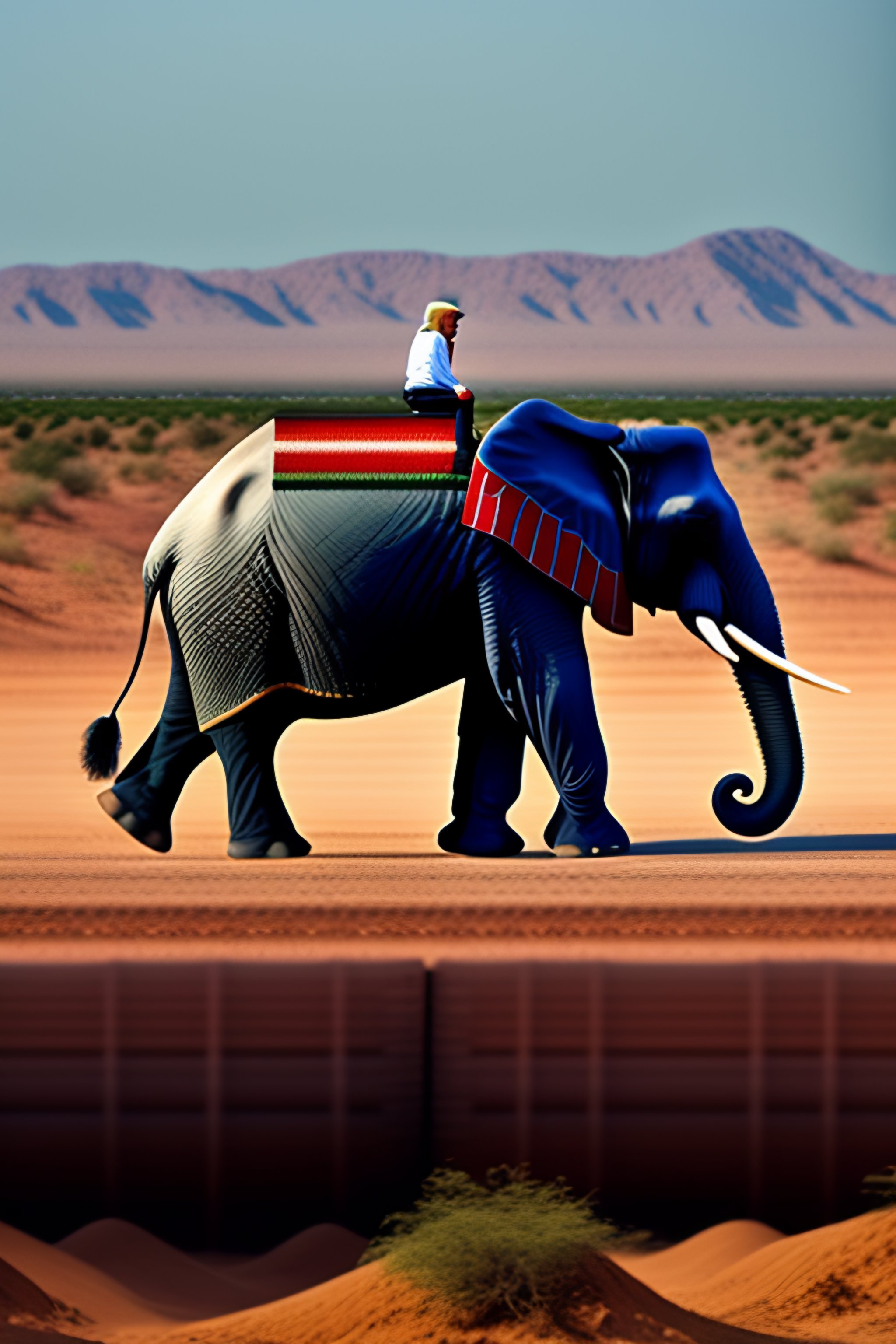 Lexica - Donald j Trump riding an elephant to the Mexican border the ...