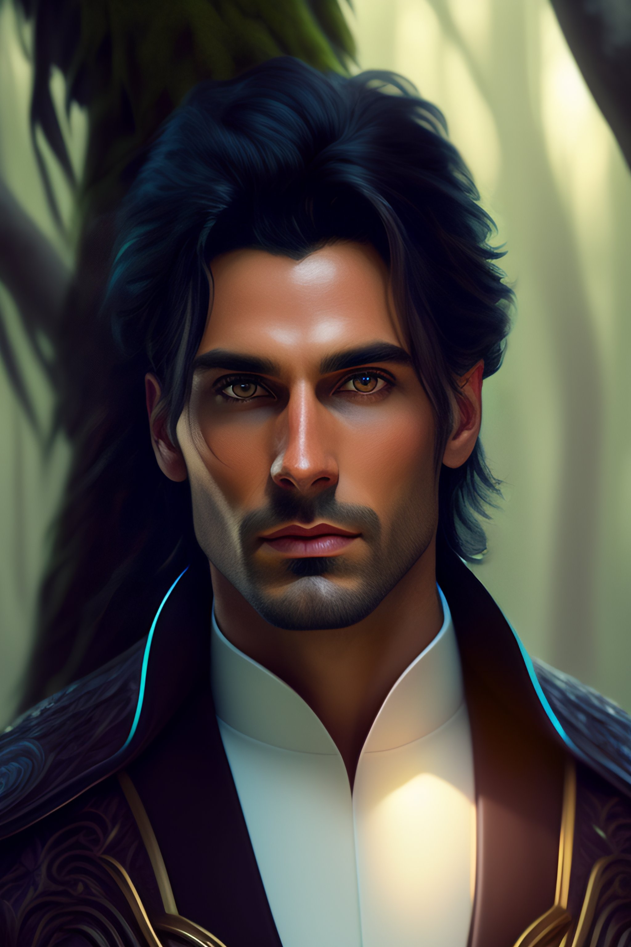 Lexica - Full length shot of handsome dark haired male standing in ...