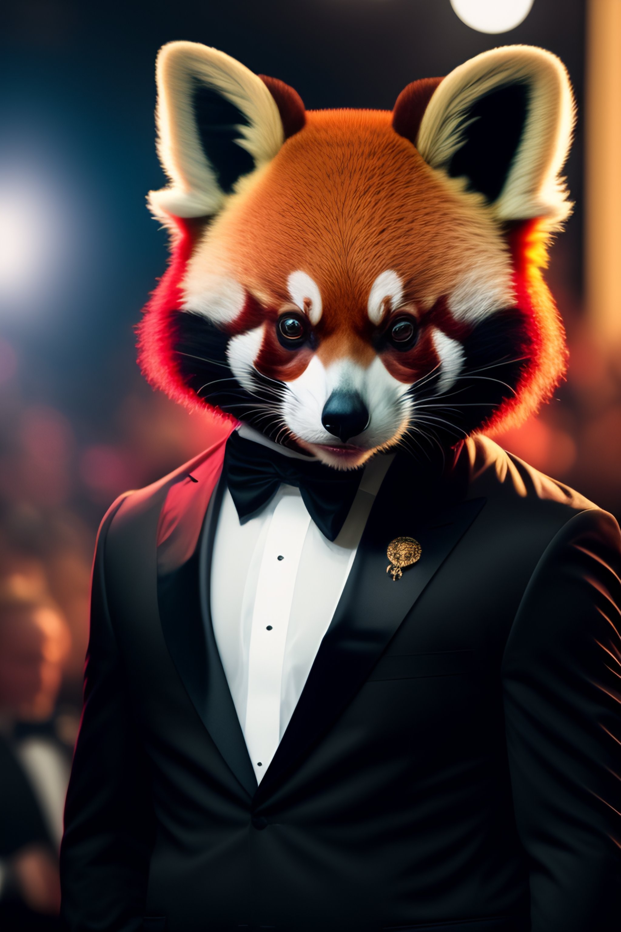 Lexica - Anthropomorphic red panda in a bodyguard black suit, wearing ...