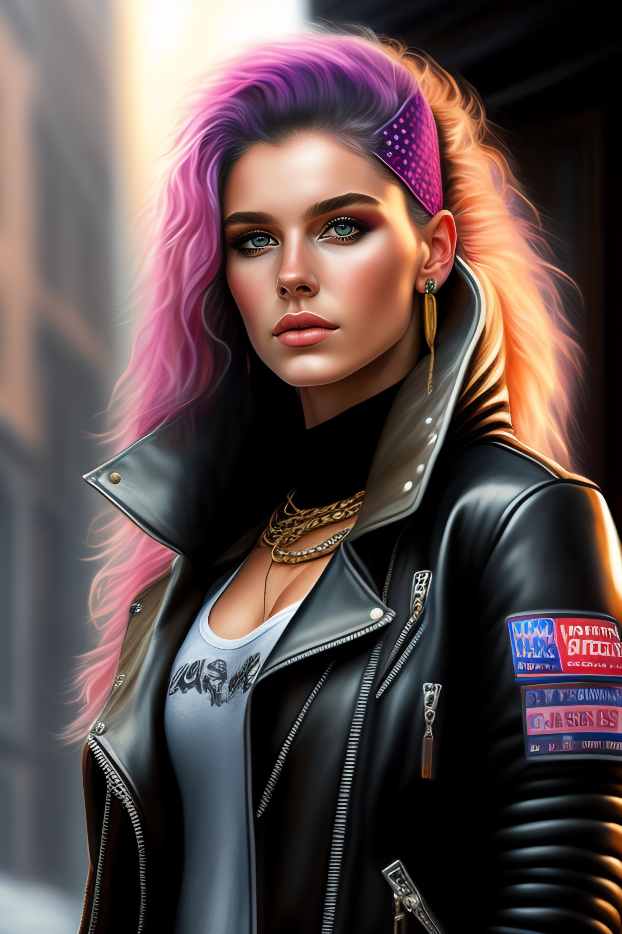 Lexica - Cute punk rock girl, mad max jacket, renaissance, cables on ...