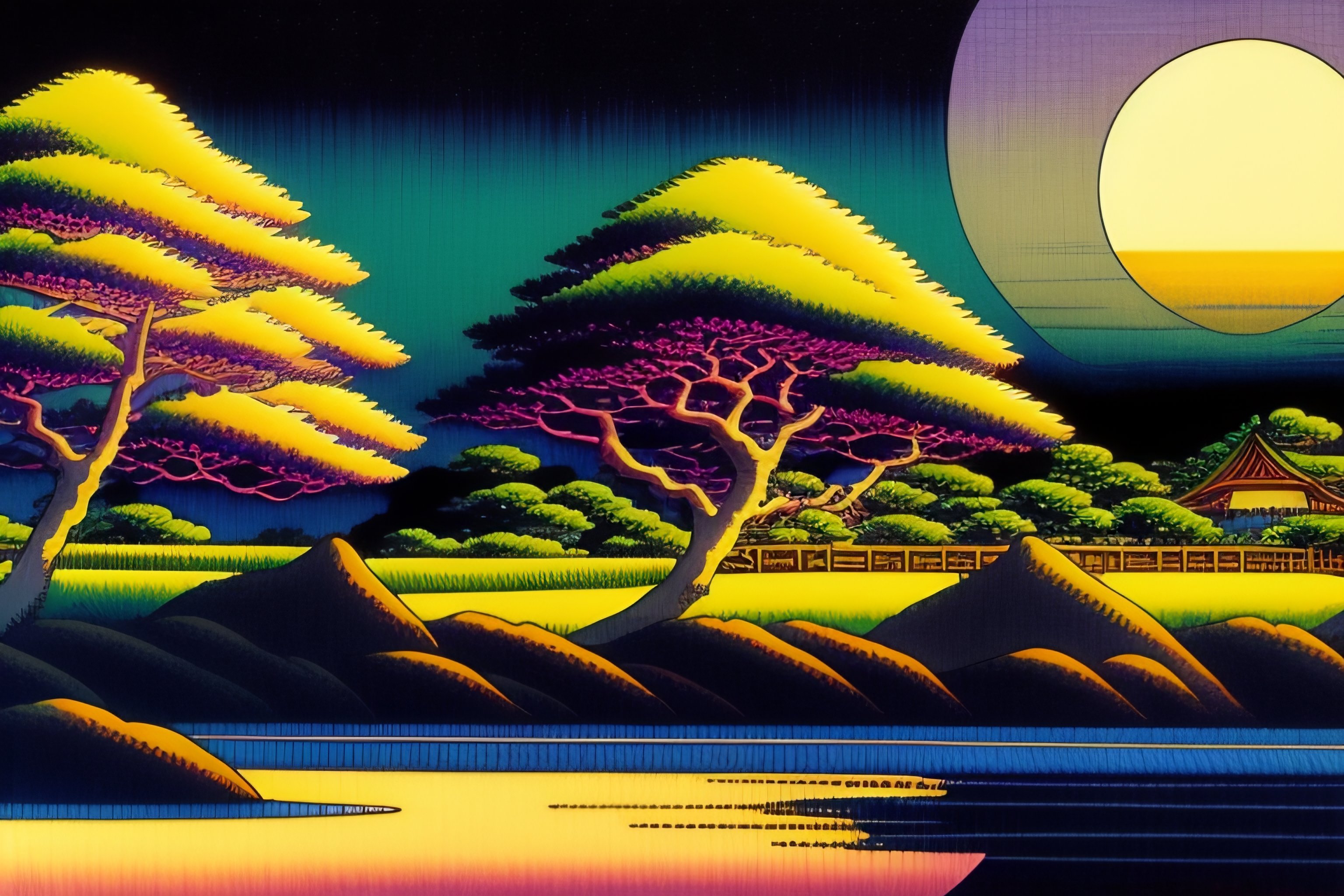 Lexica - Mango tree in the moonlight by hokusai, studio ghibli ...