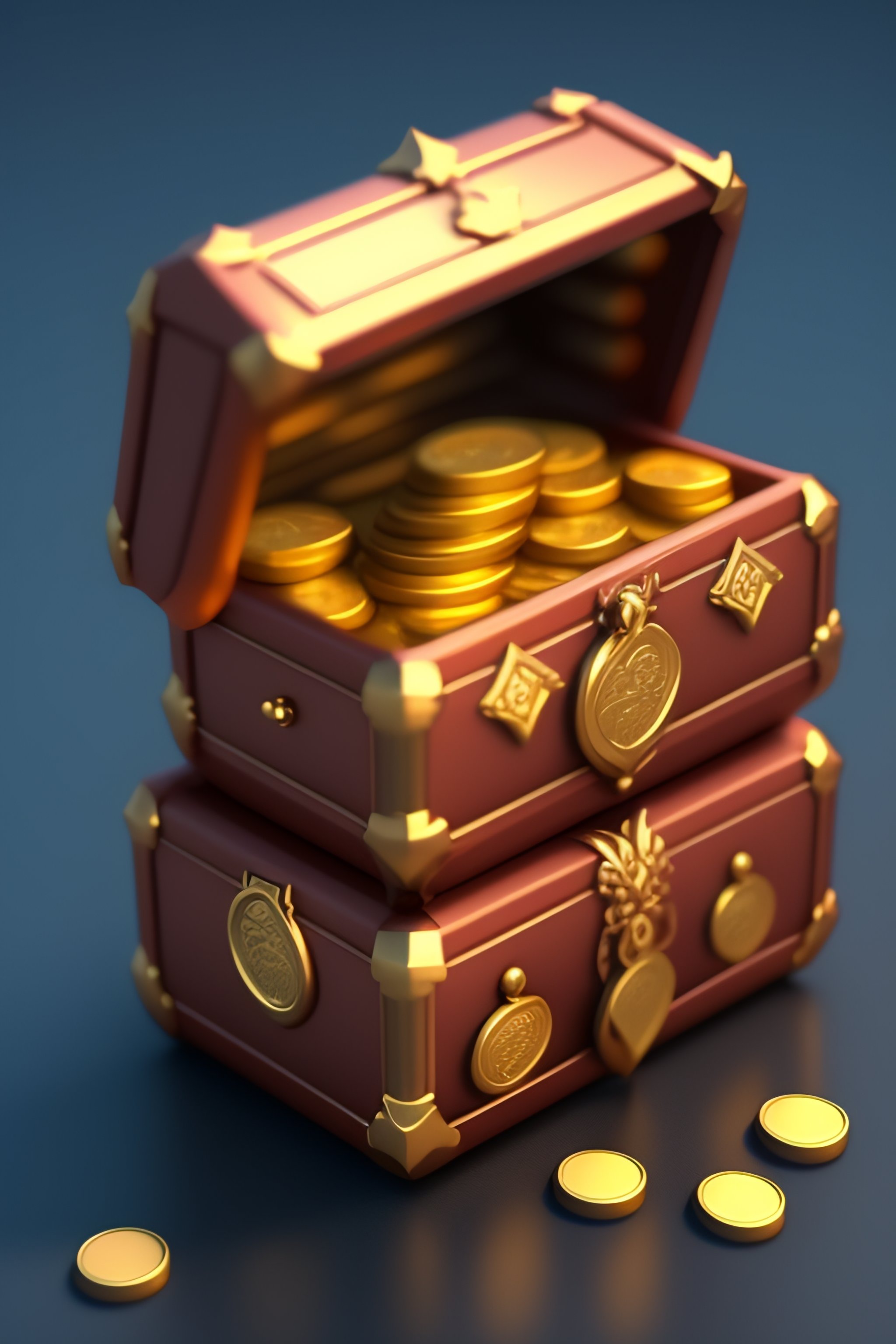 Lexica - Chest full of coins for game 3d isometric, artstation