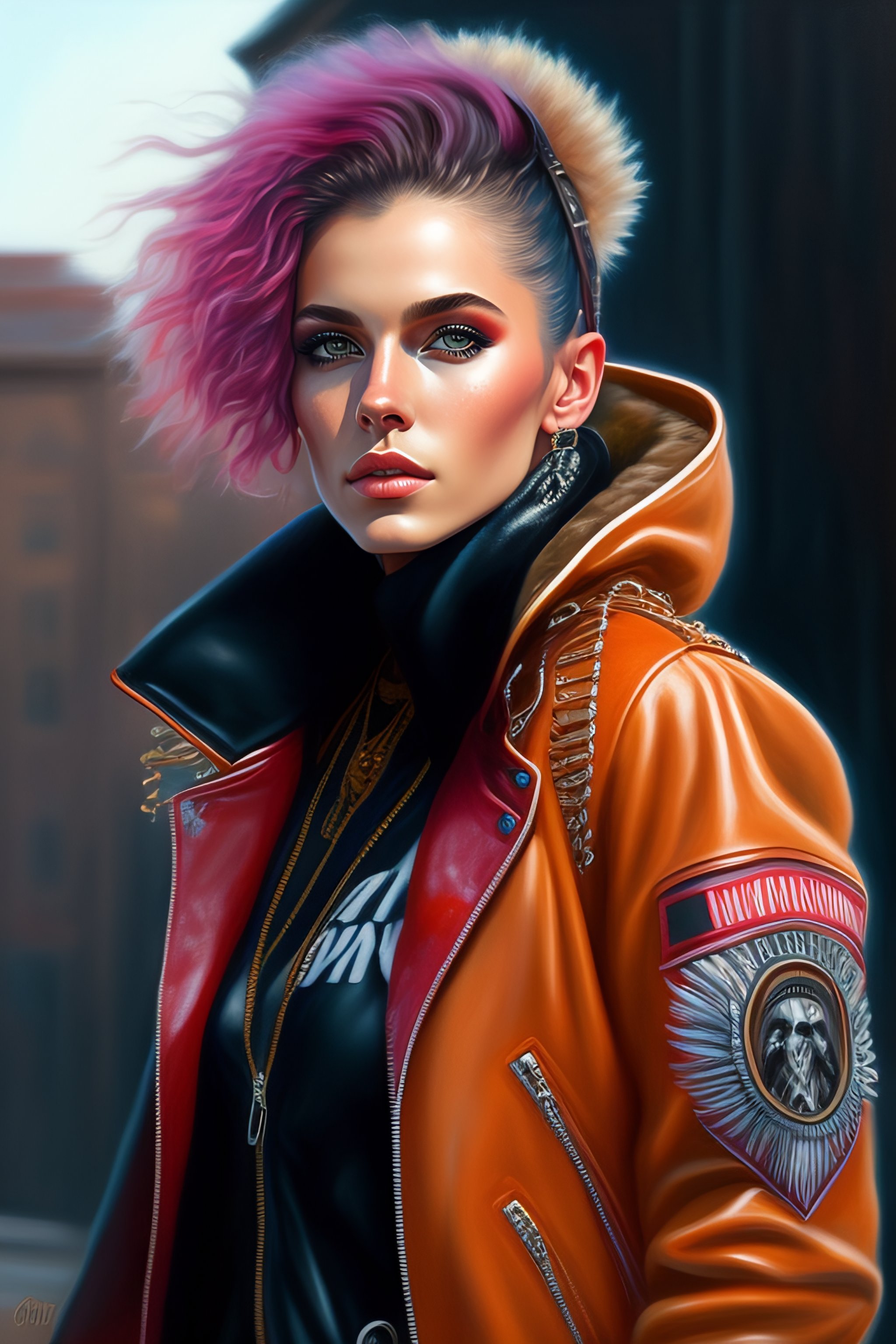 Lexica - Cute punk rock girl, mad max jacket, renaissance, cables on ...