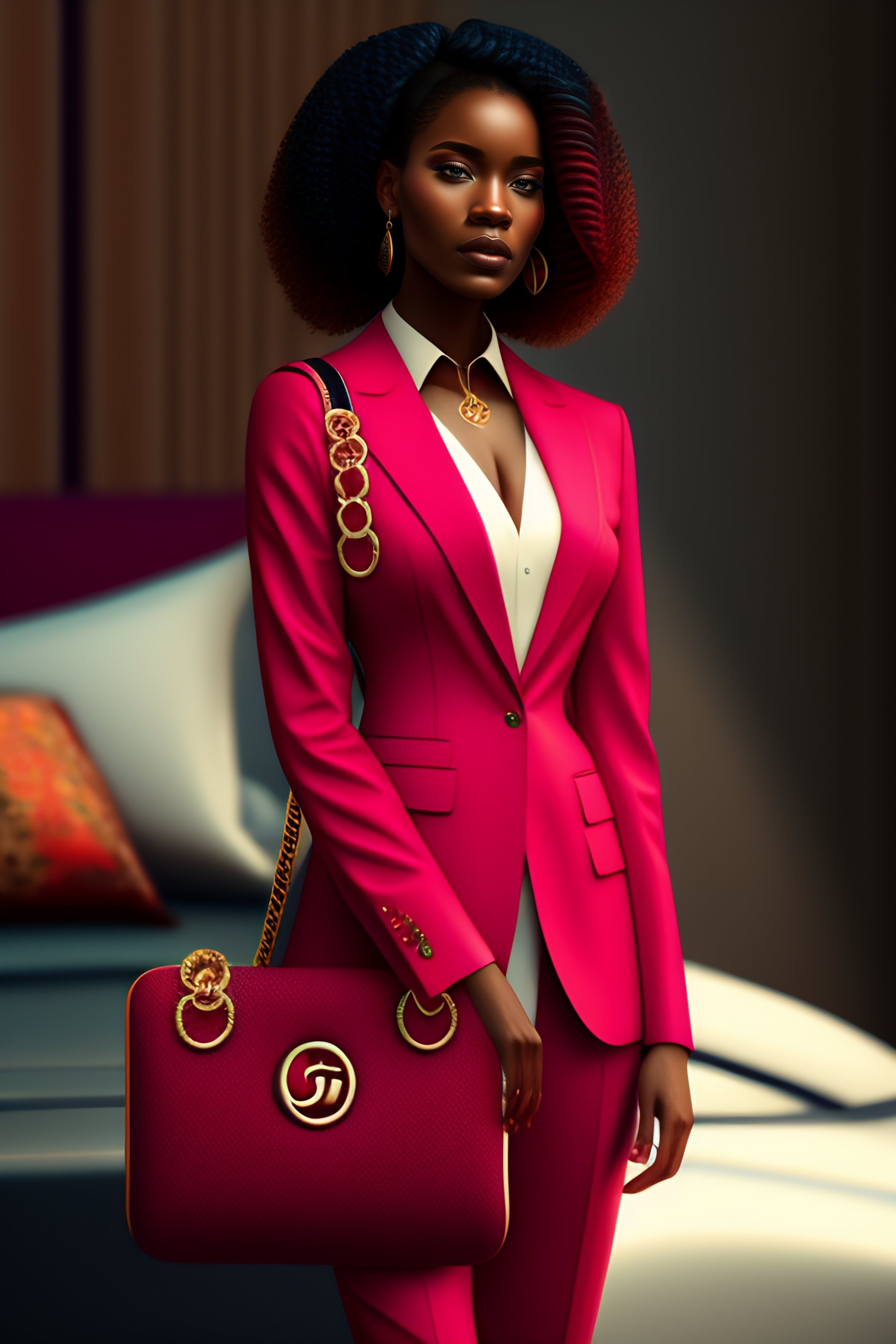 Lexica - A light-skinned african american woman, gucci three piece suit ...
