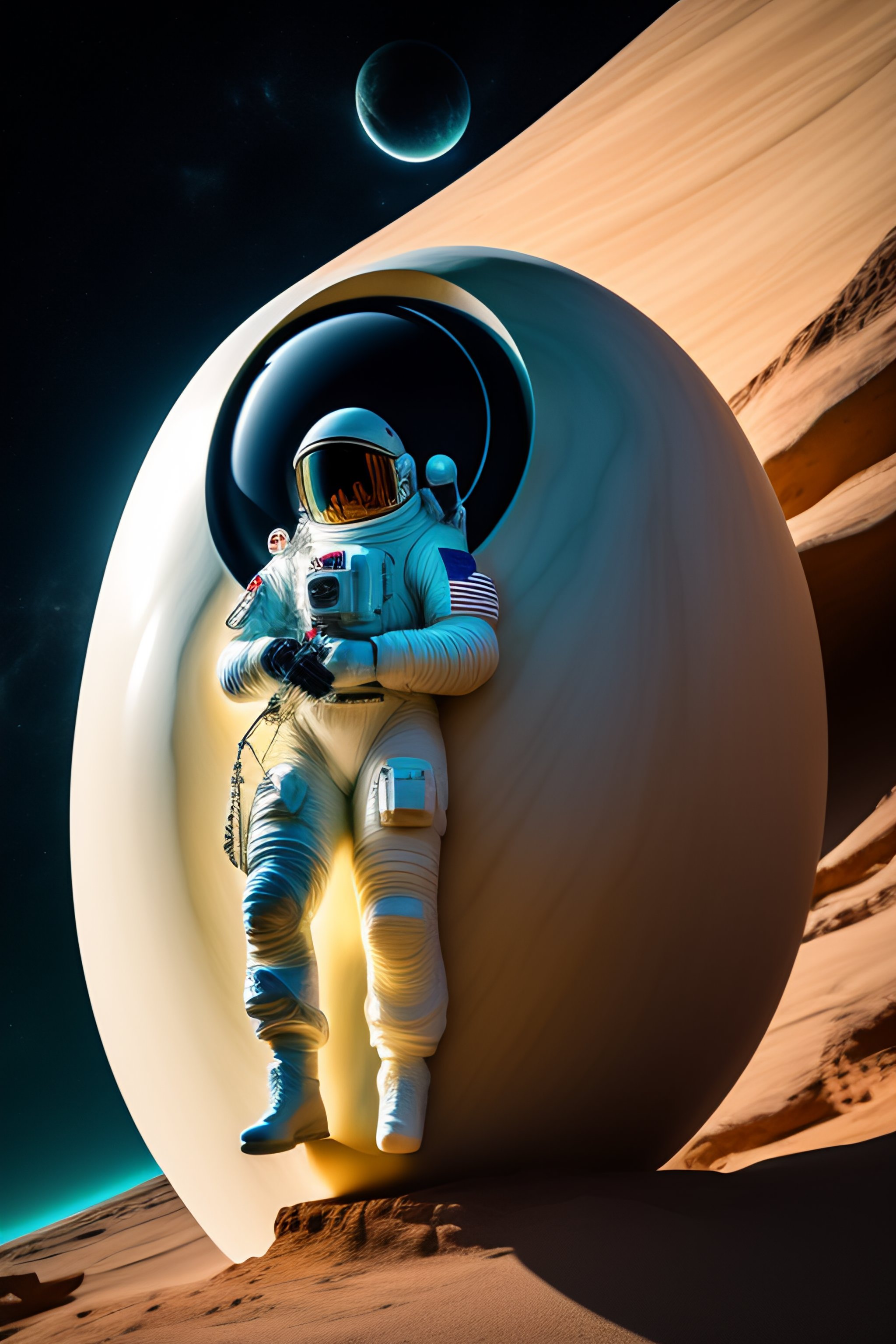 Lexica - An astronaut in an alien's planet, carved in marble style