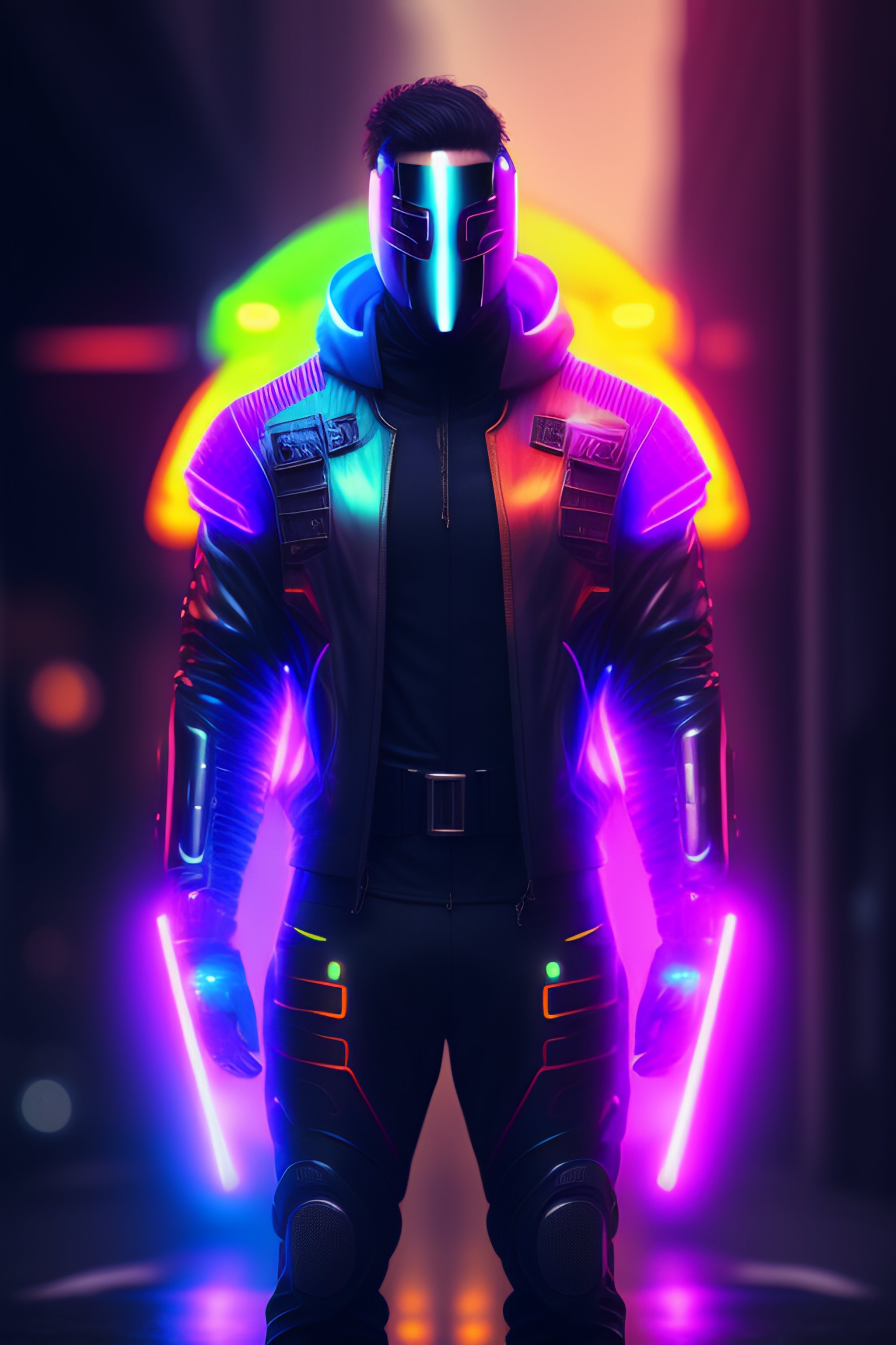 Lexica - Futuristic cyberpunk masked man, half cyborg, full body, heavy ...